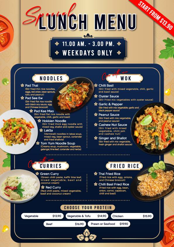 Menu at Feel Thai Restaurant, Panania