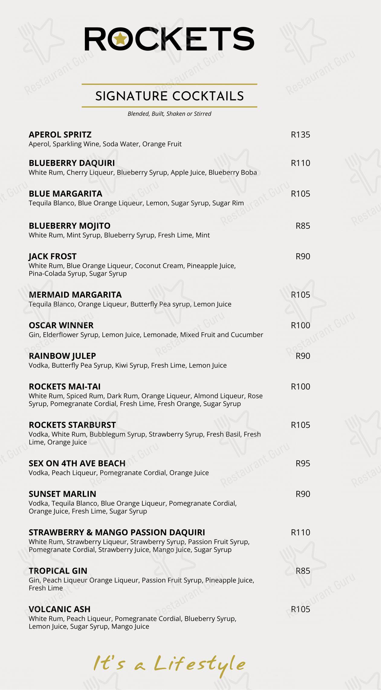 Menu at Rockets Restaurant Umhlanga, Umhlanga