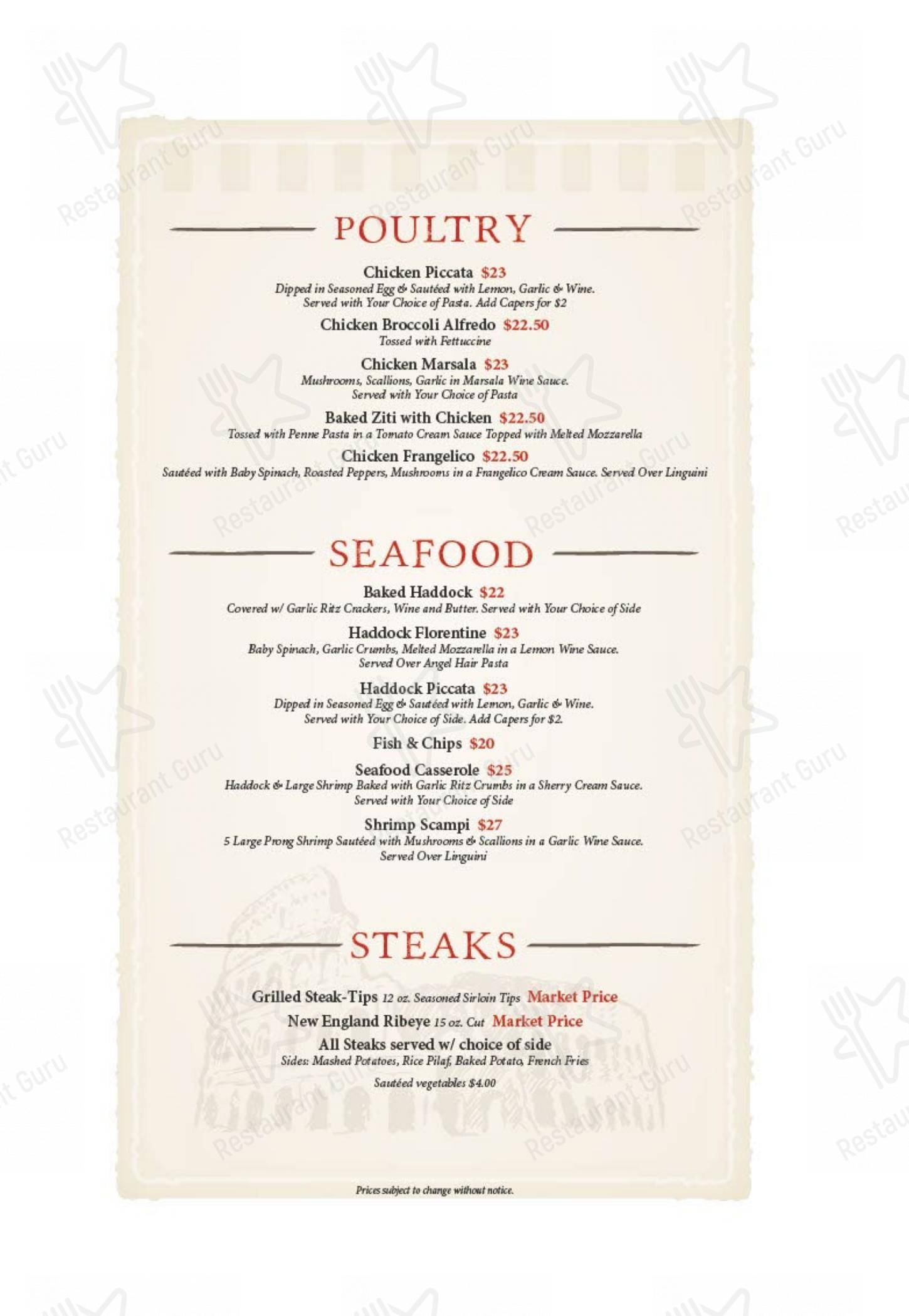 Menu at Roma Restaurant, Haverhill
