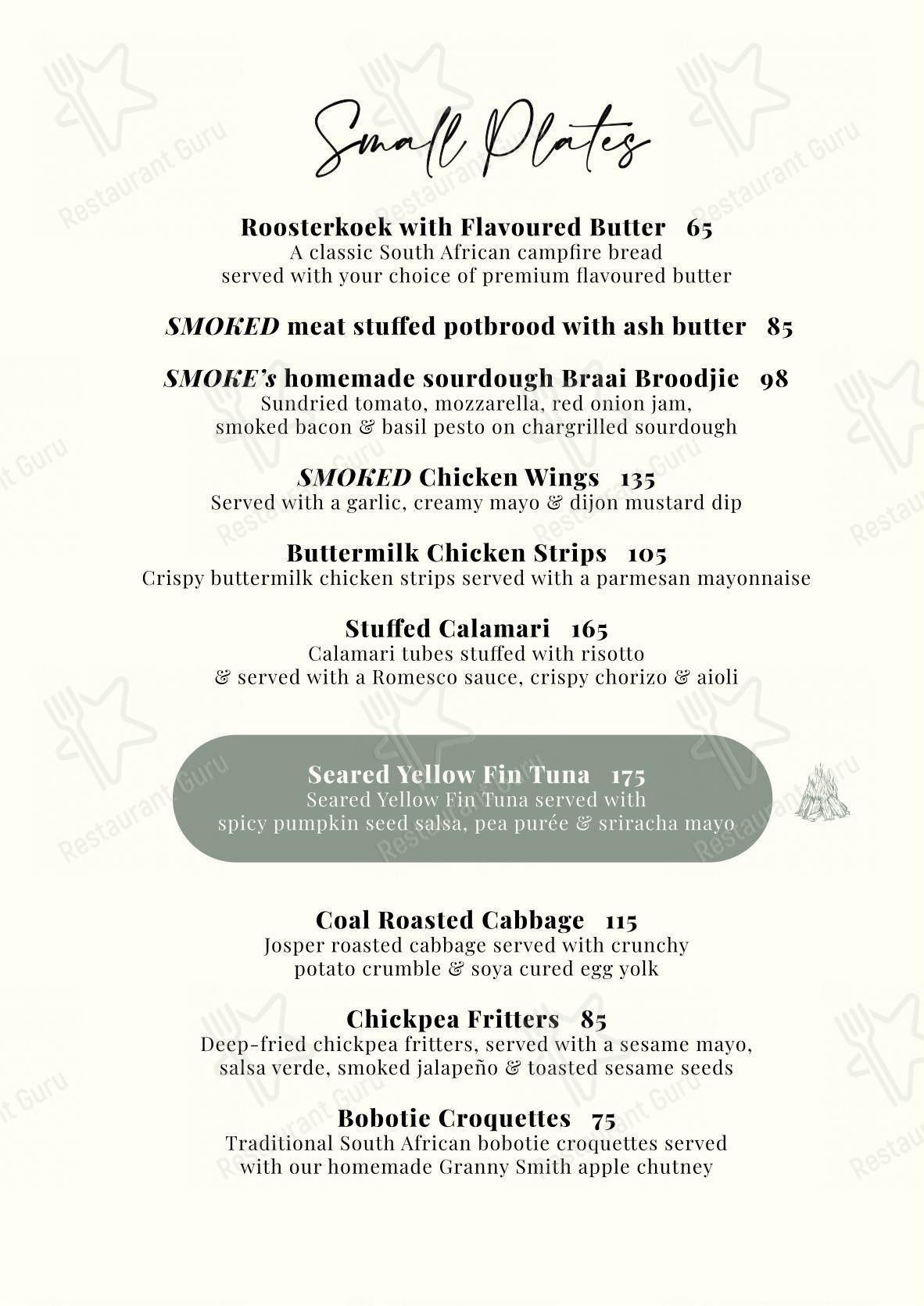 Menu at SMOKE Pretoria pub & bar, Pretoria