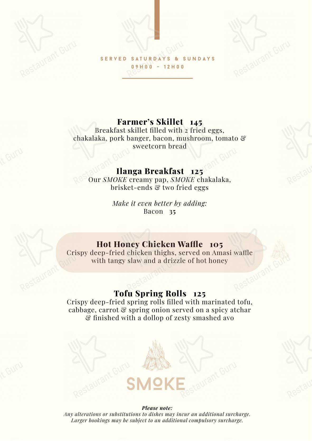 Menu at SMOKE Pretoria pub & bar, Pretoria