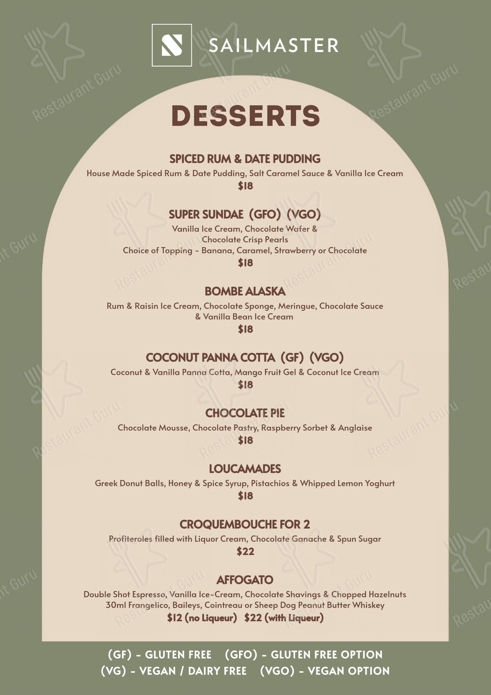 Menu at Sailmaster Tavern pub & bar, North Haven, 16 Arcadia Ct