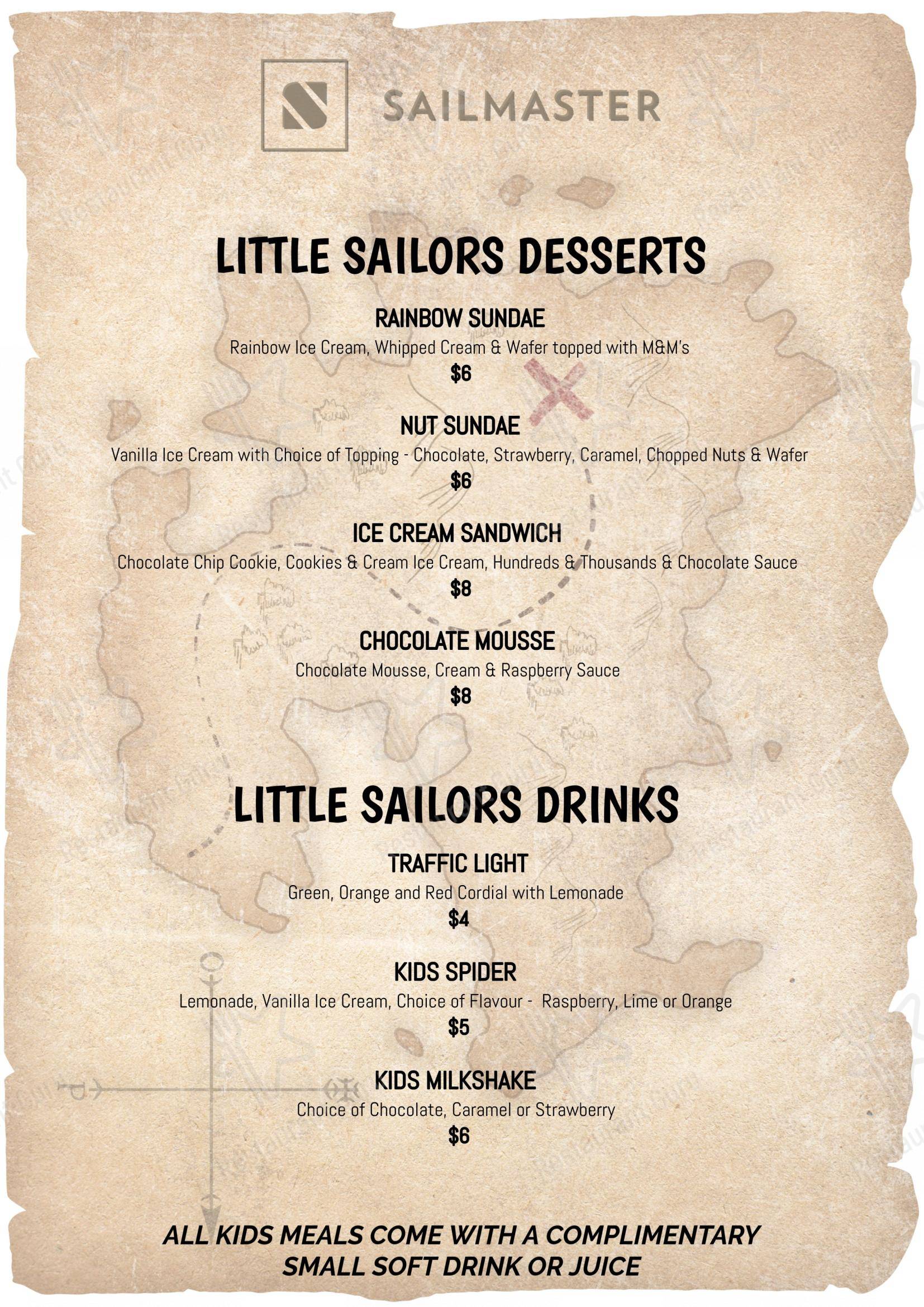 Menu at Sailmaster Tavern pub & bar, North Haven, 16 Arcadia Ct