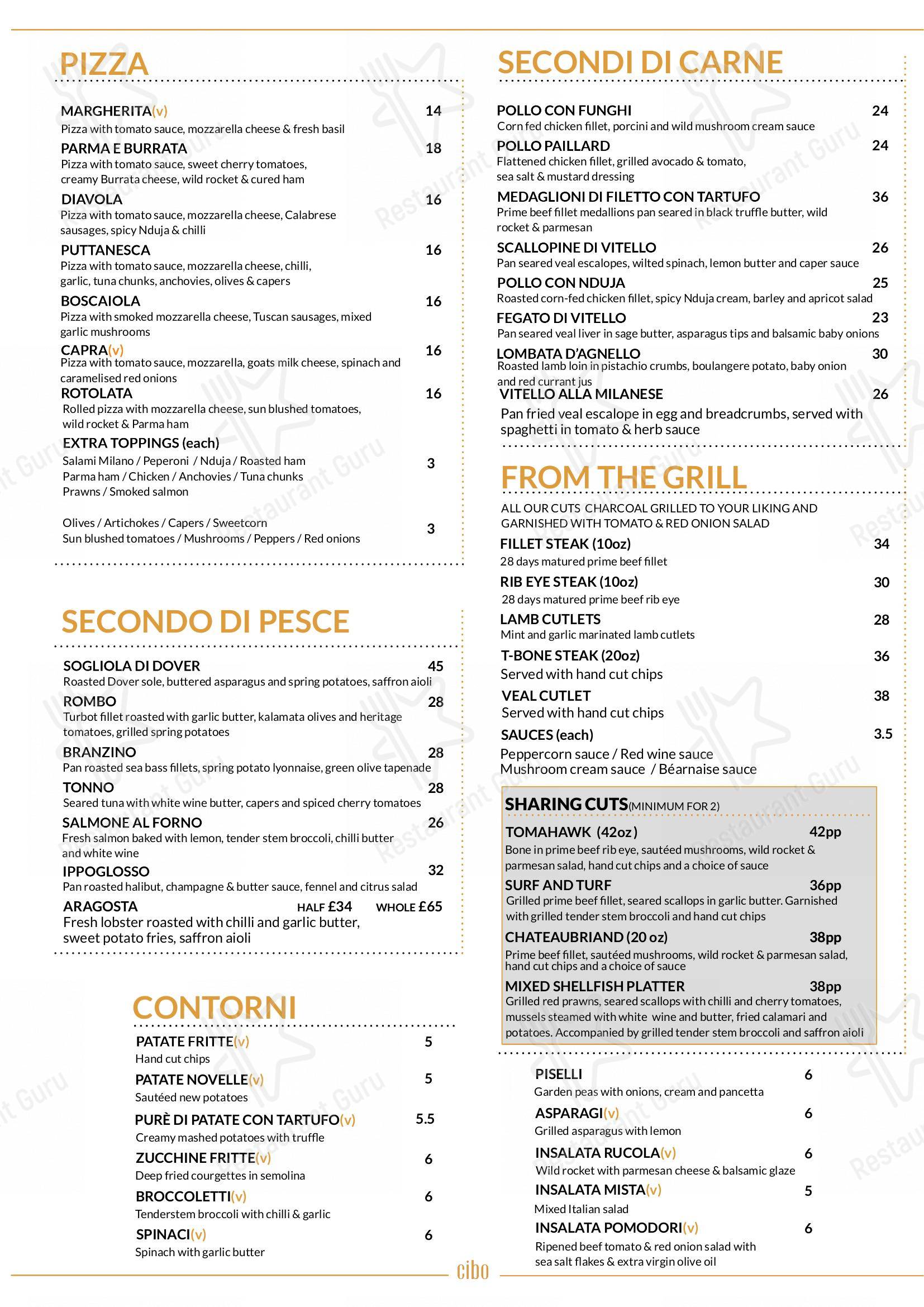 Menu at Sasso restaurant, Disley