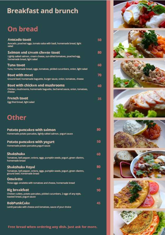 Menu at The Baker's son cafe, Kutuh