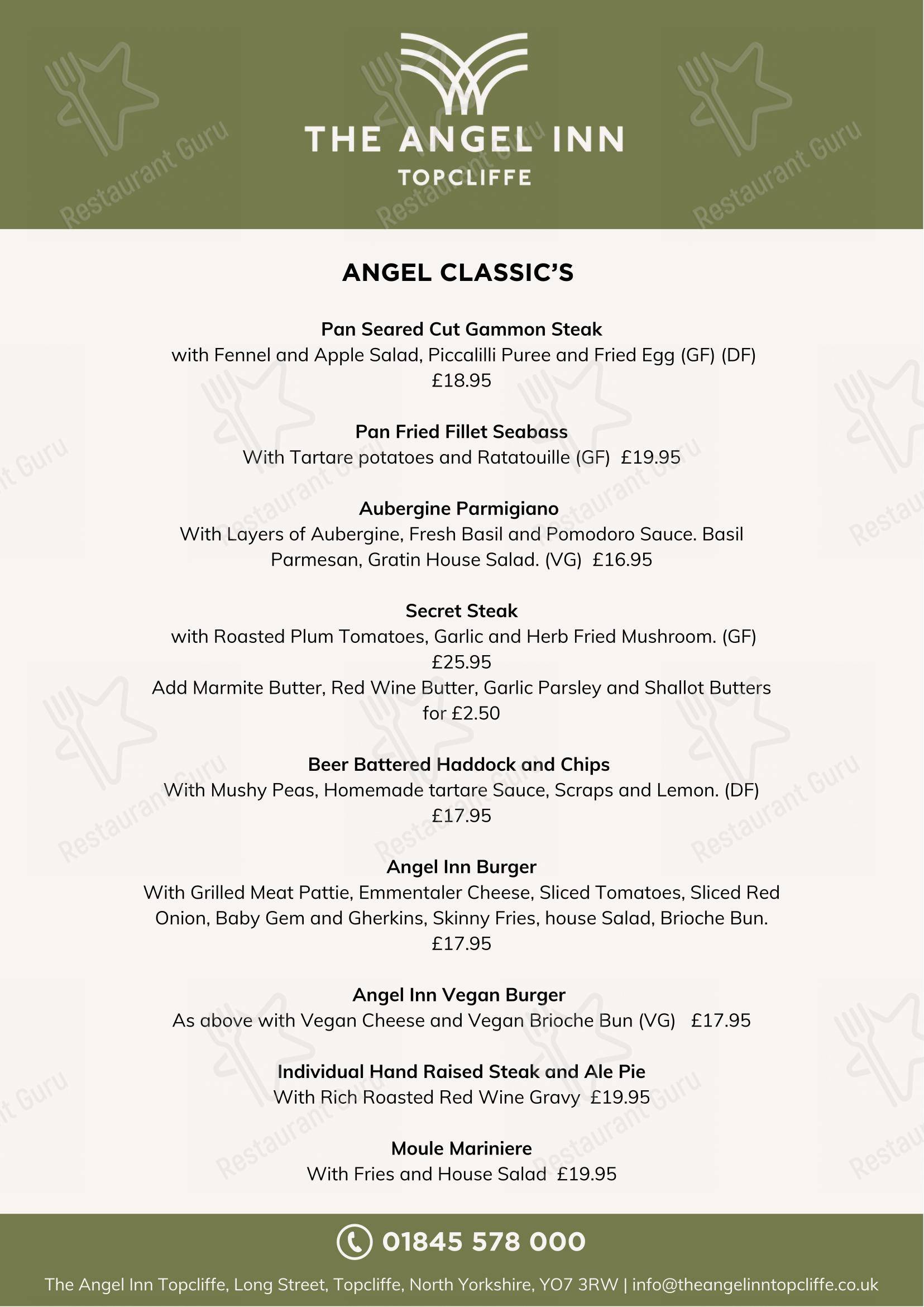 Menu at The Angel Inn at Topcliffe pub & bar, Topcliffe
