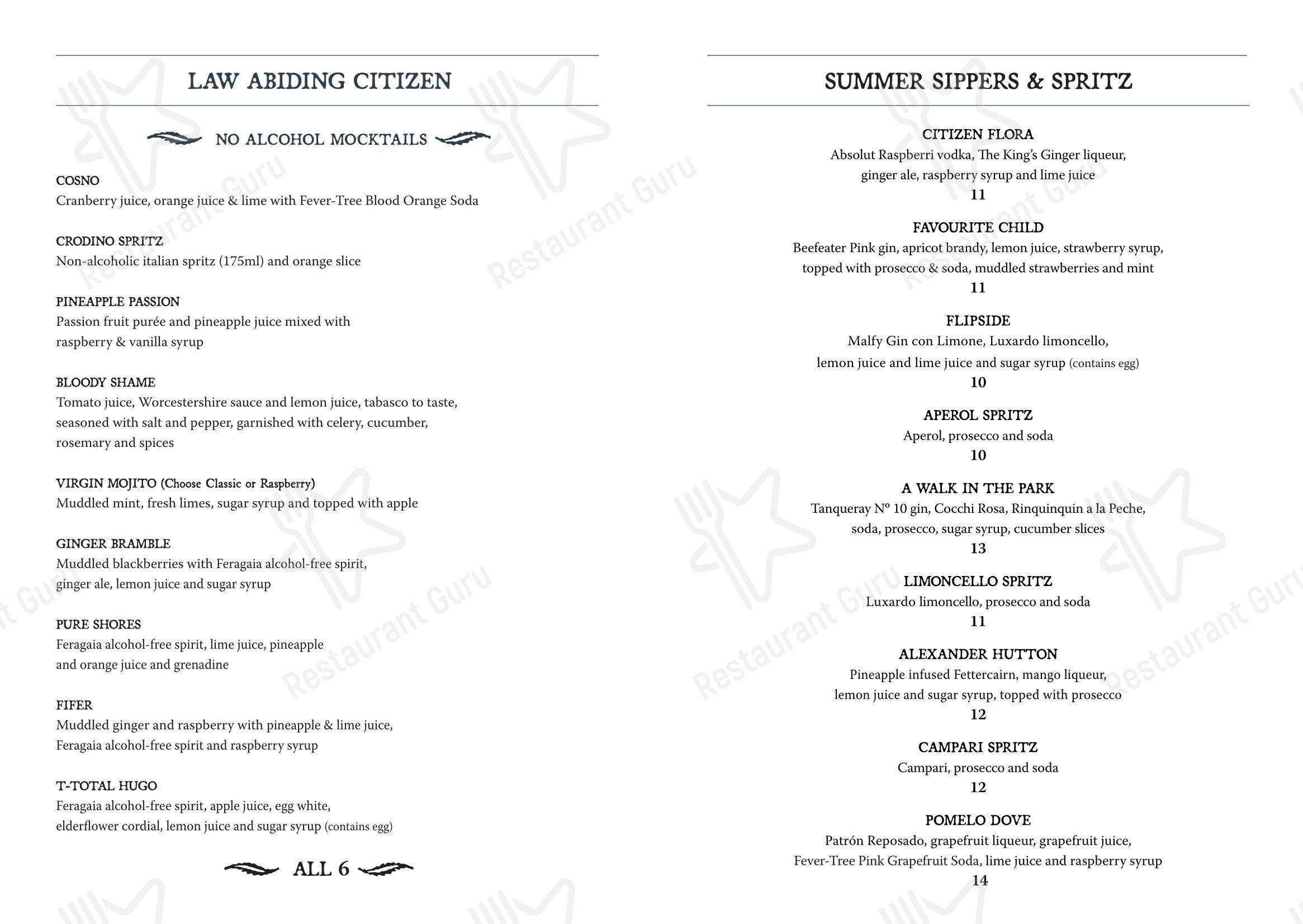 Menu at The Citizen Glasgow restaurant, Glasgow