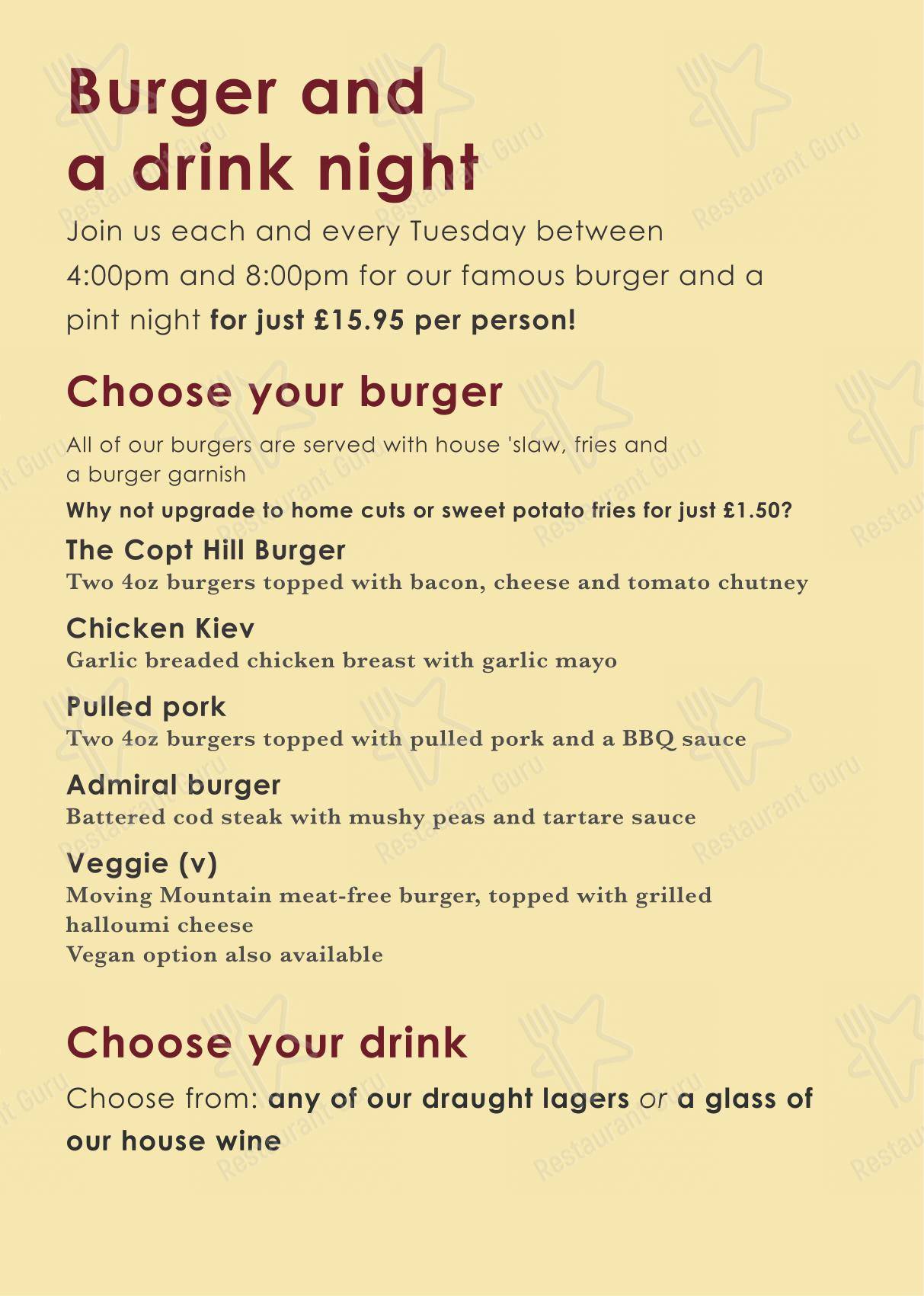 Menu at The Copt Hill Country Inn pub & bar, Houghton le Spring