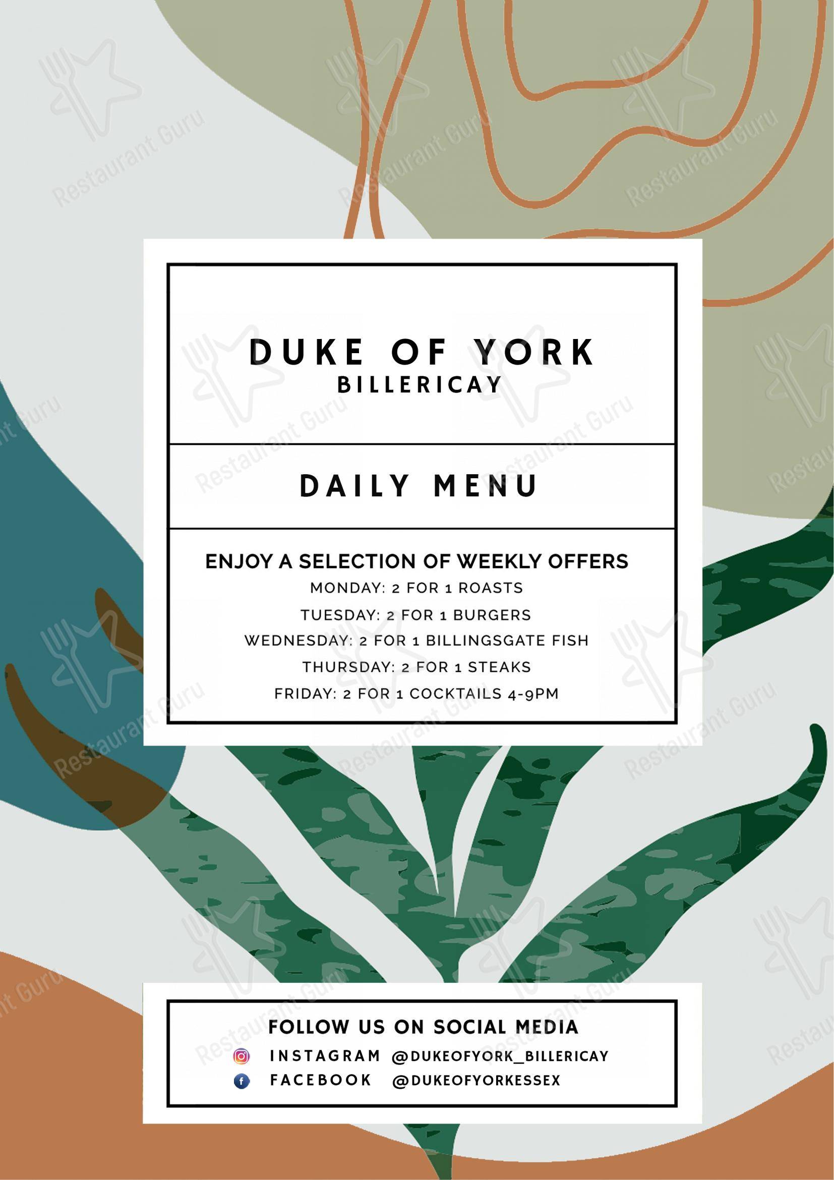 Menu at The Duke of York pub & bar, Billericay