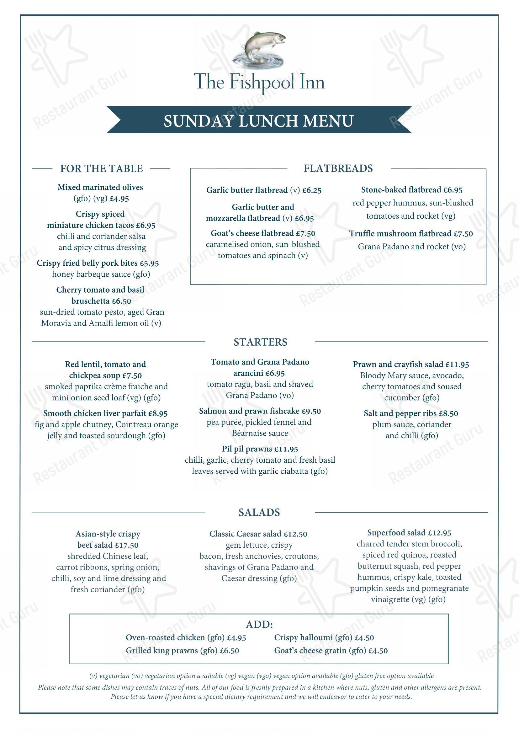 Menu at The Fishpool Inn pub & bar, Delamere