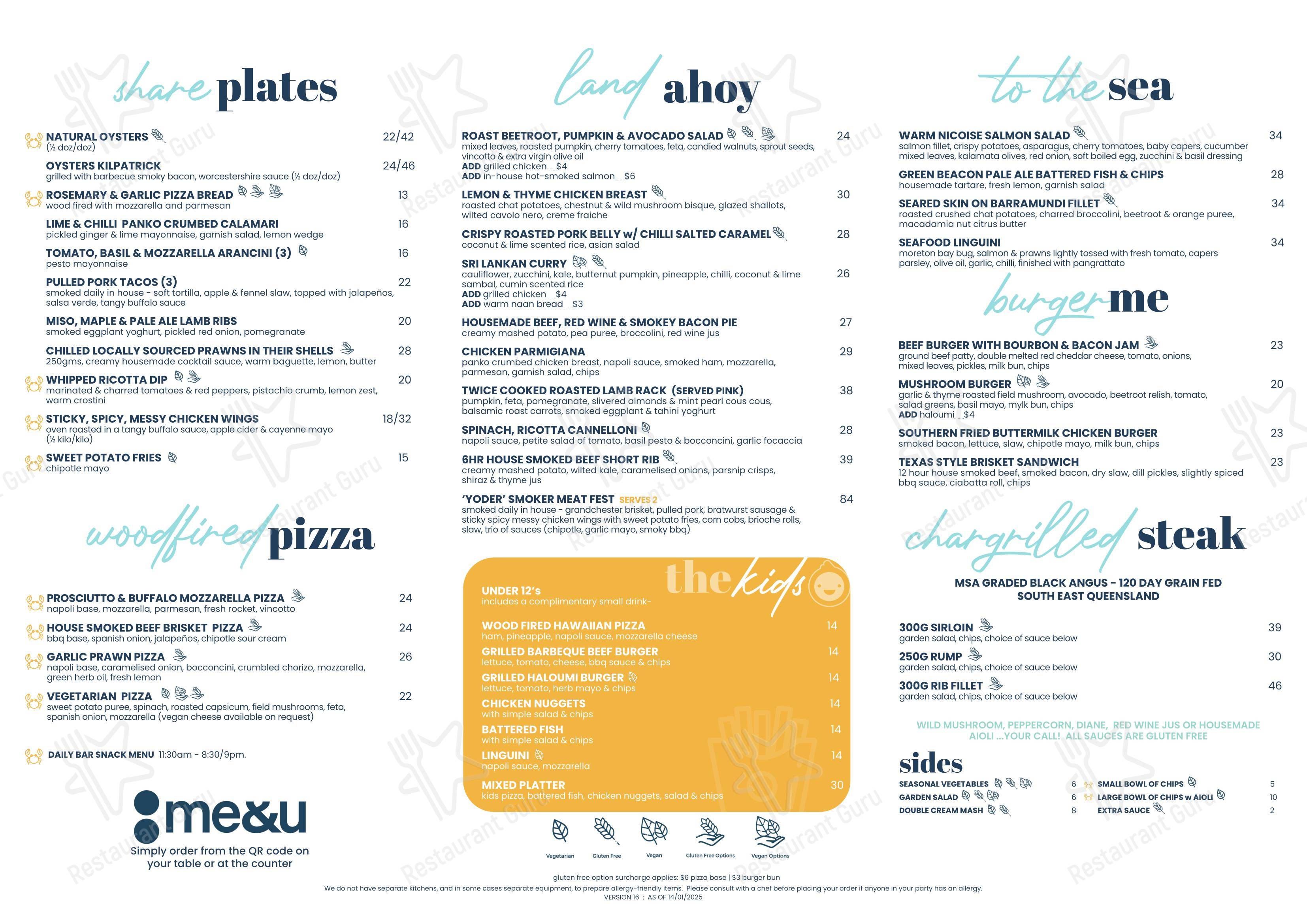 Menu at The Full Moon Hotel pub & bar, Sandgate