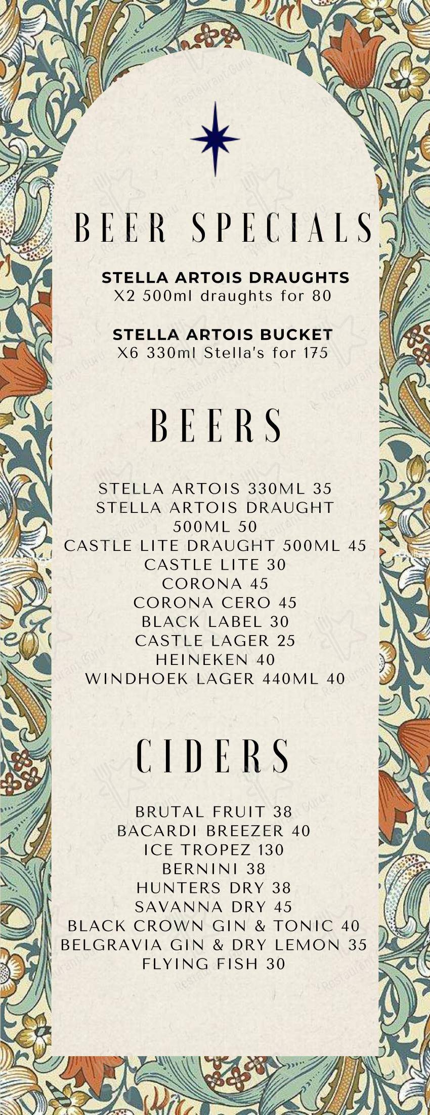 Menu at The Ivory Eatery restaurant, Mthatha