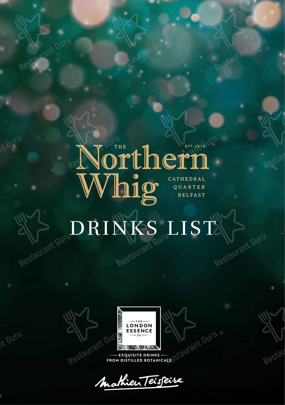 Menu at The Northern Whig pub & bar, Belfast