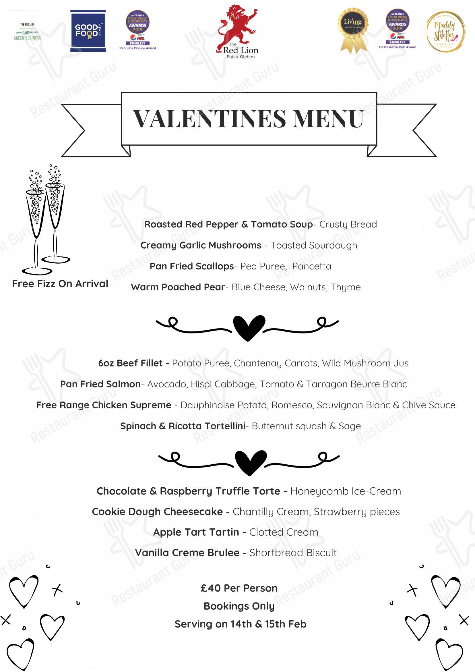 Menu at The Red Lion Hunningham pub & bar, Coventry, Main St