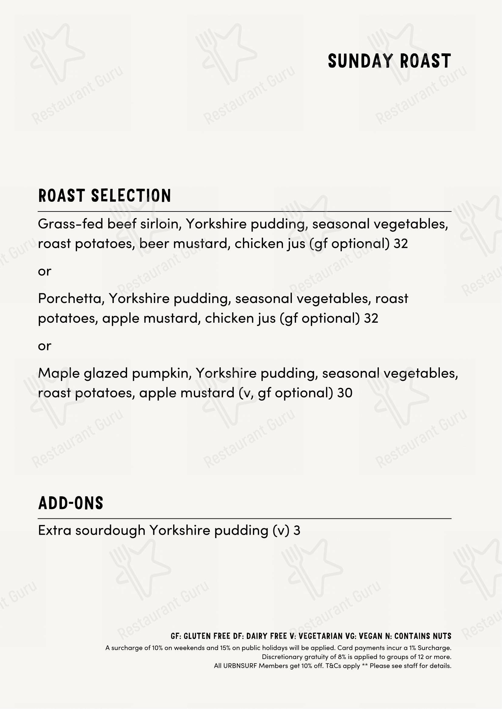 Menu at Three Blue Ducks, Melbourne restaurant, Tullamarine