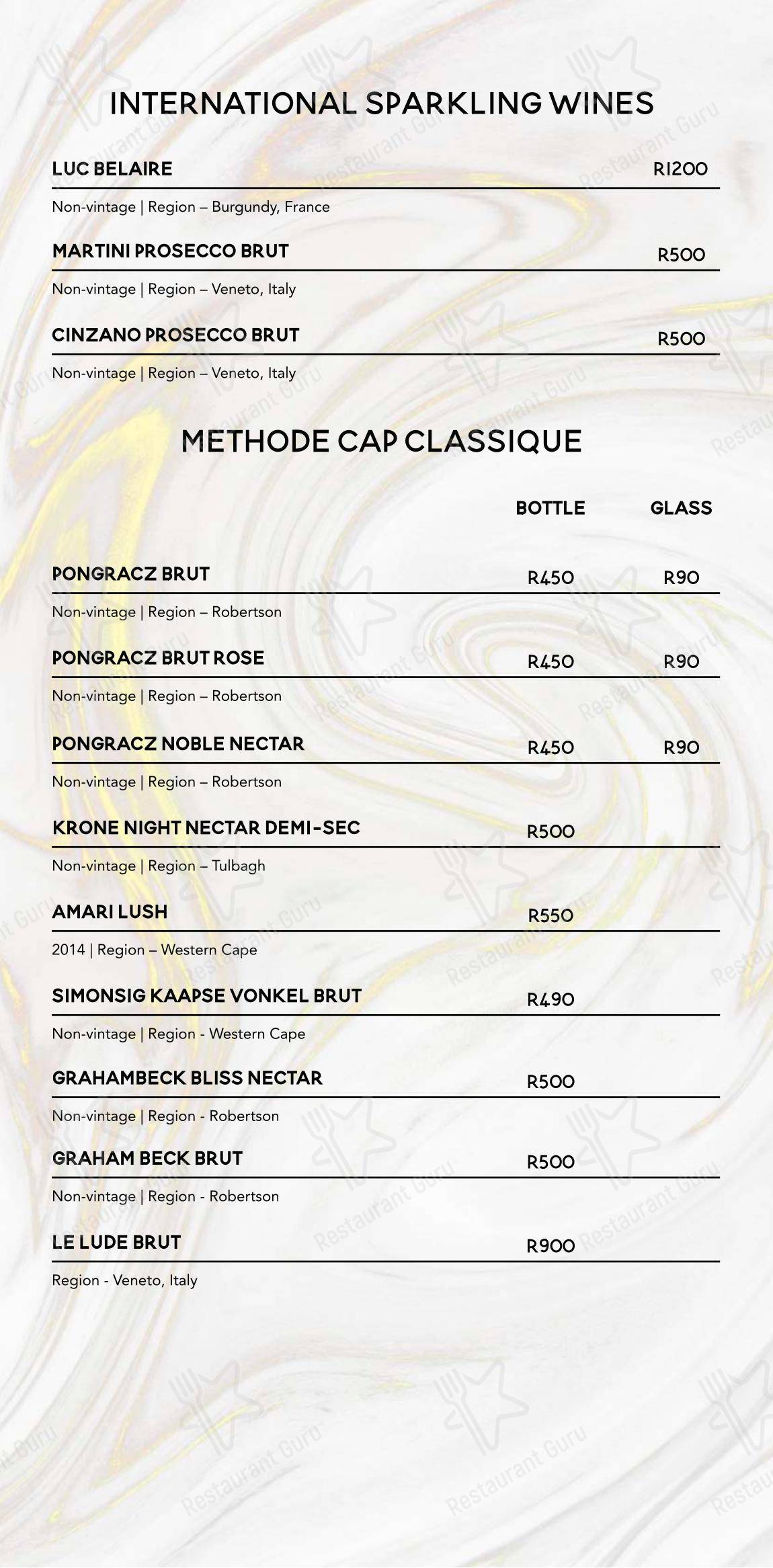 Menu at Zai Restaurant Durban, Durban