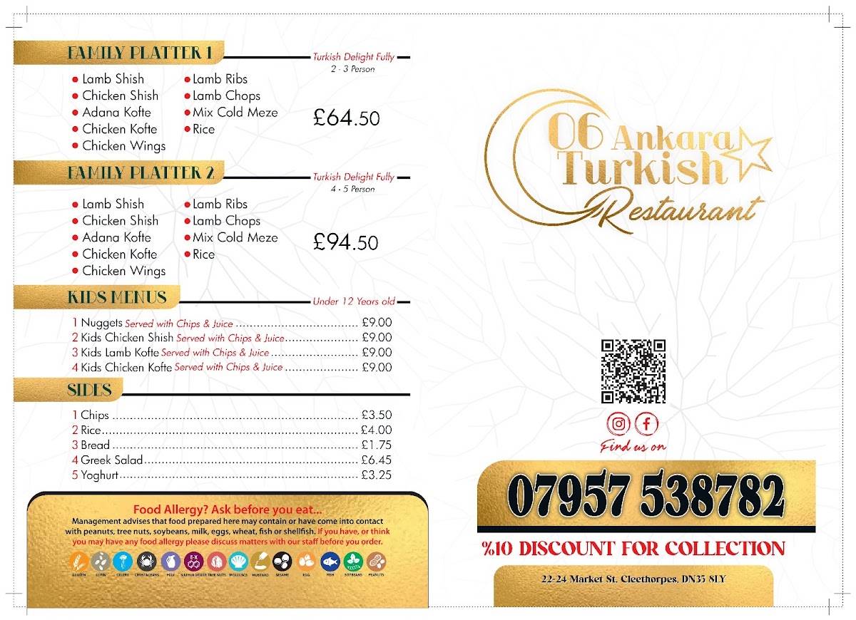 Menu at 06 ANKARA TURKISH RESTAURANT, Cleethorpes