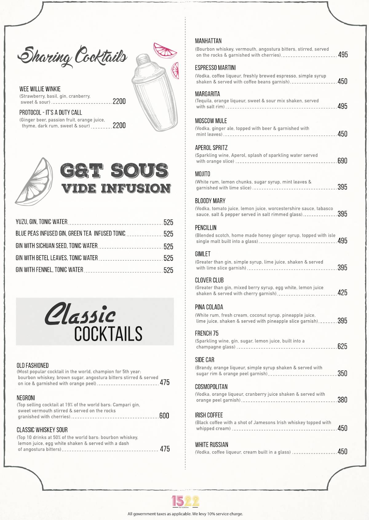 Menu at 1522 Bar & Kitchen Mumbai, Mumbai