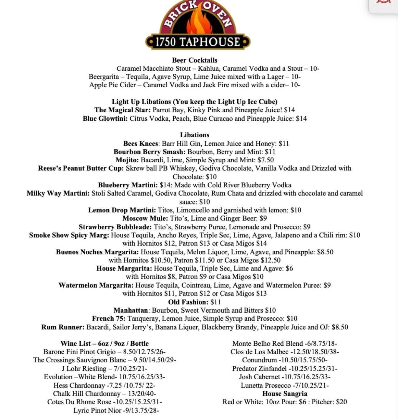 Menu at 1750 Taphouse pub & bar, Bedford, 170 State Rte 101