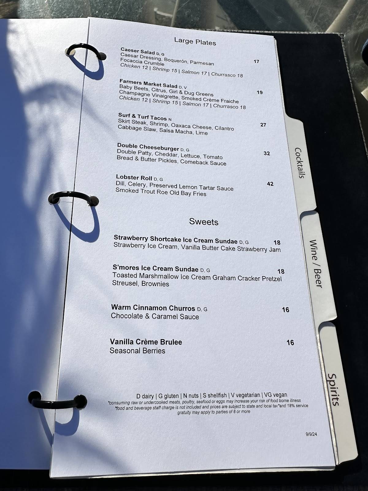 Menu at 180blu restaurant, Dana Point, 1 Ritz Carlton Dr