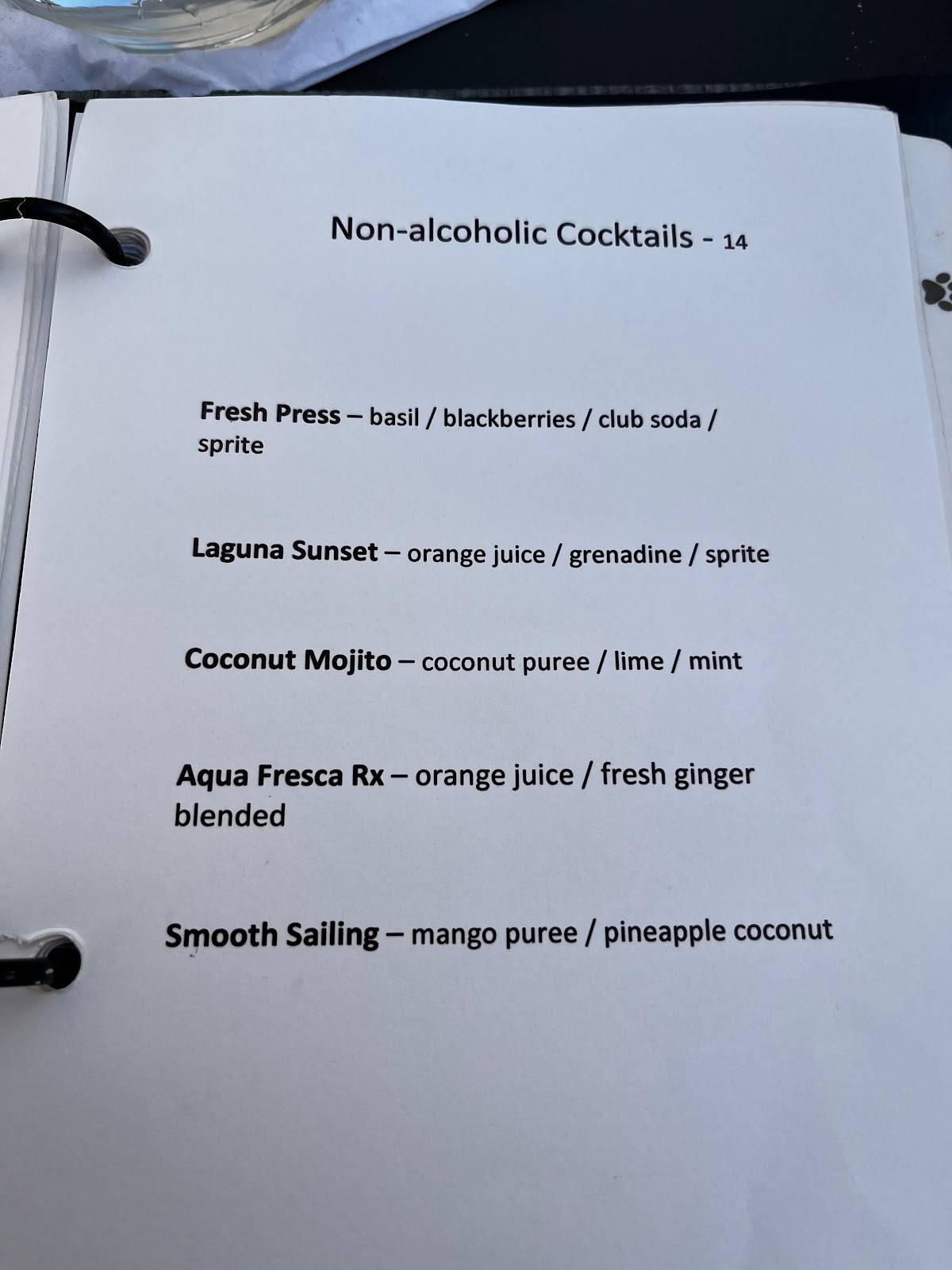 Menu at 180blu restaurant, Dana Point, 1 Ritz Carlton Dr
