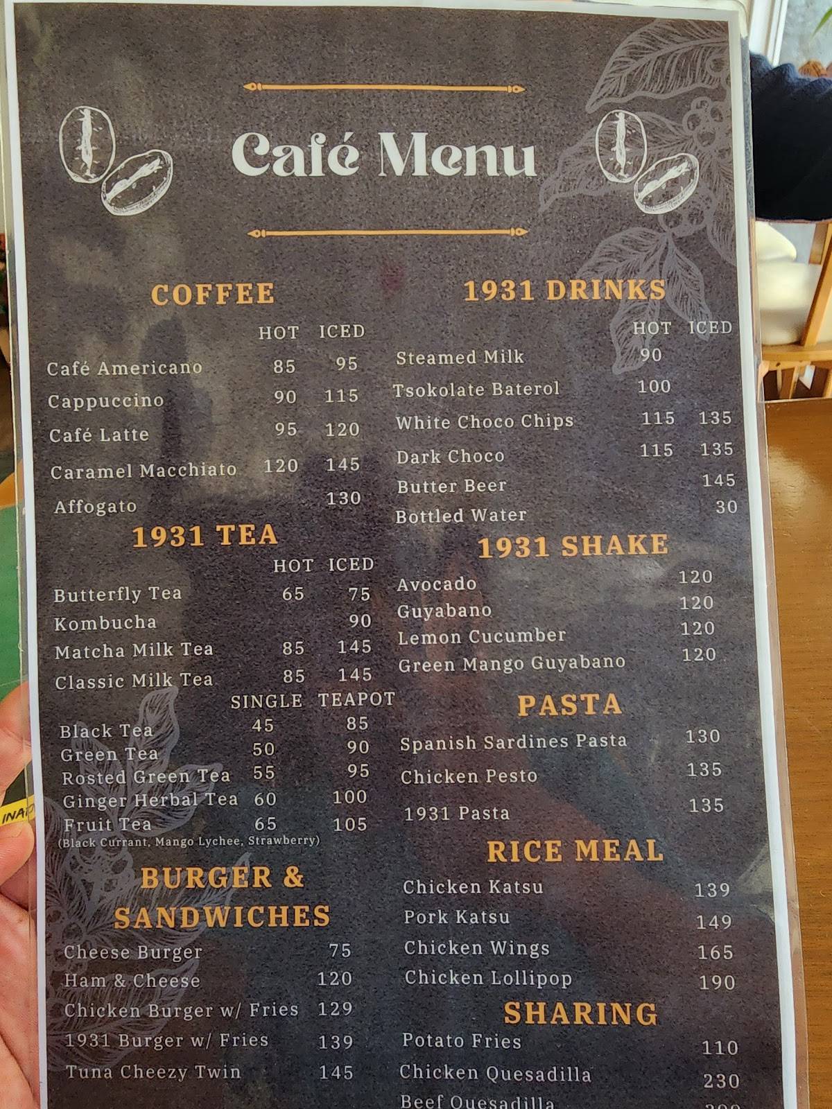 Menu at 1931 Cafe, La Trinidad