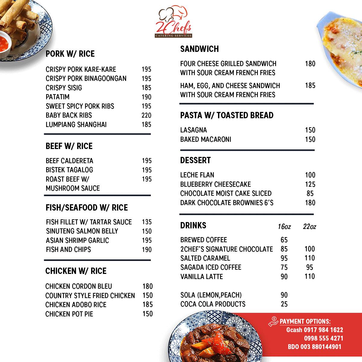 Menu at 2 Chefs restaurant, Manila