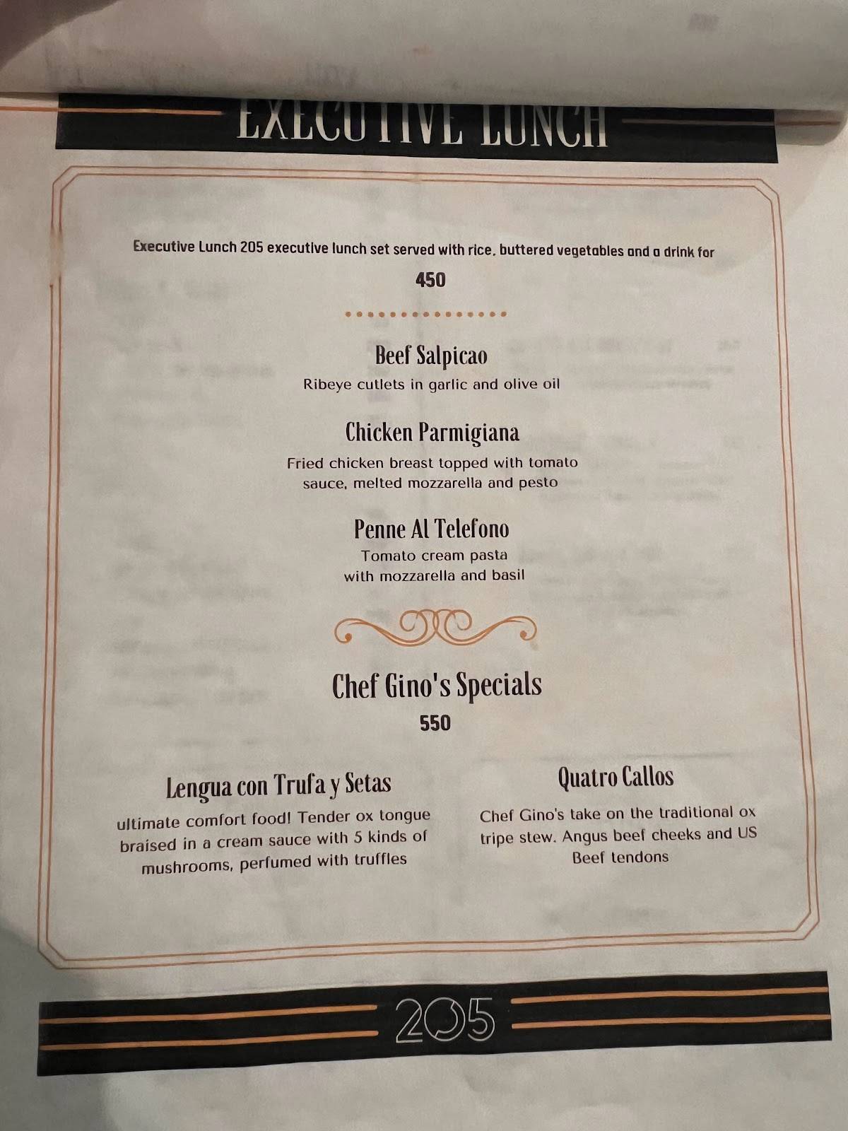 Menu at 205 BGC restaurant, Taguig