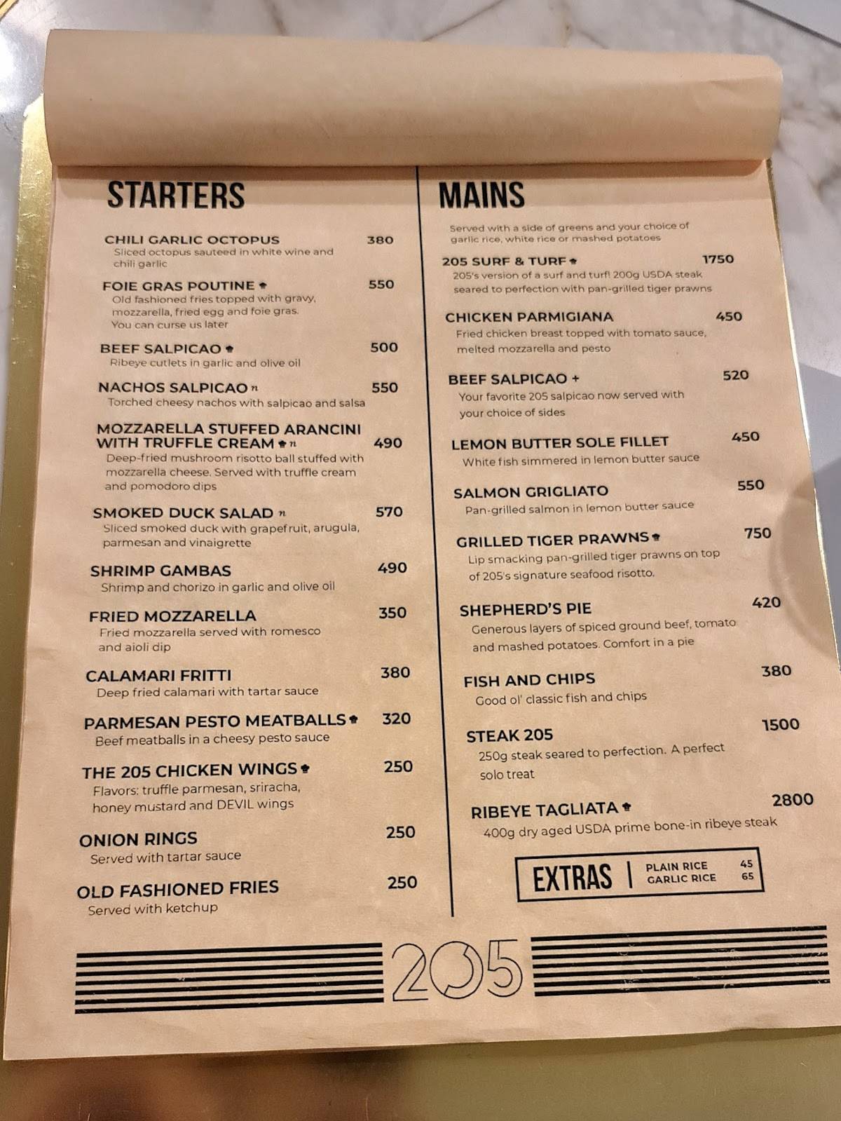 Menu at 205 BGC restaurant, Taguig