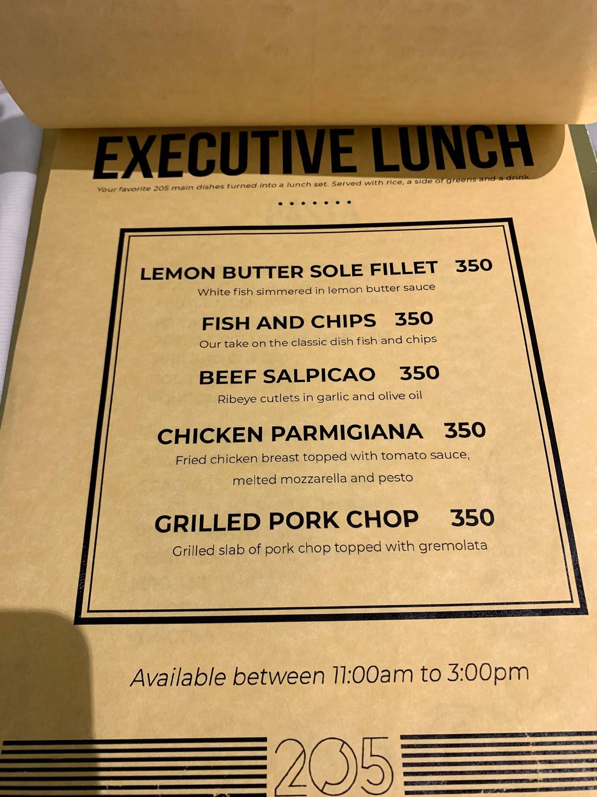 Menu at 205 BGC restaurant, Taguig