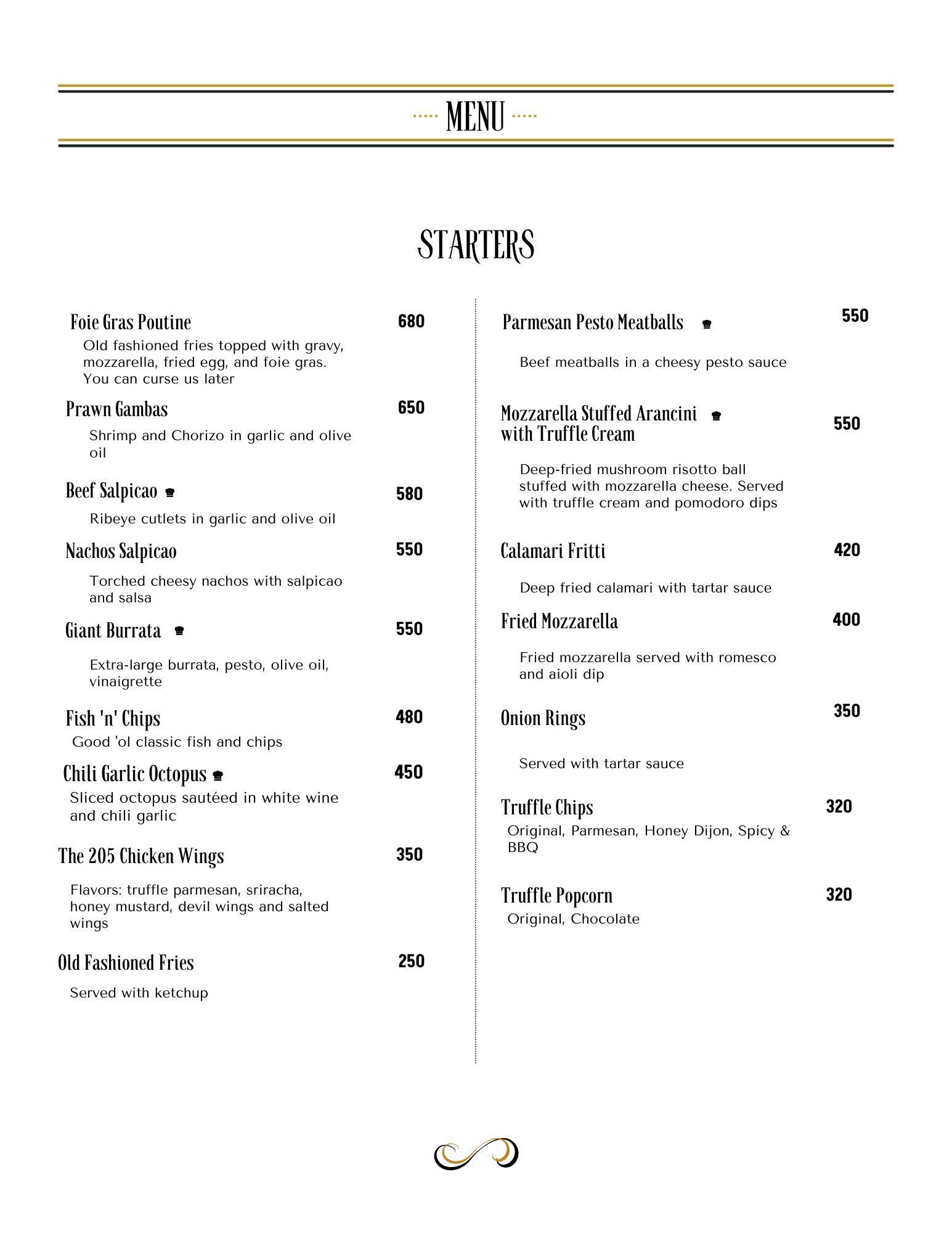 Menu at 205 BGC restaurant, Taguig