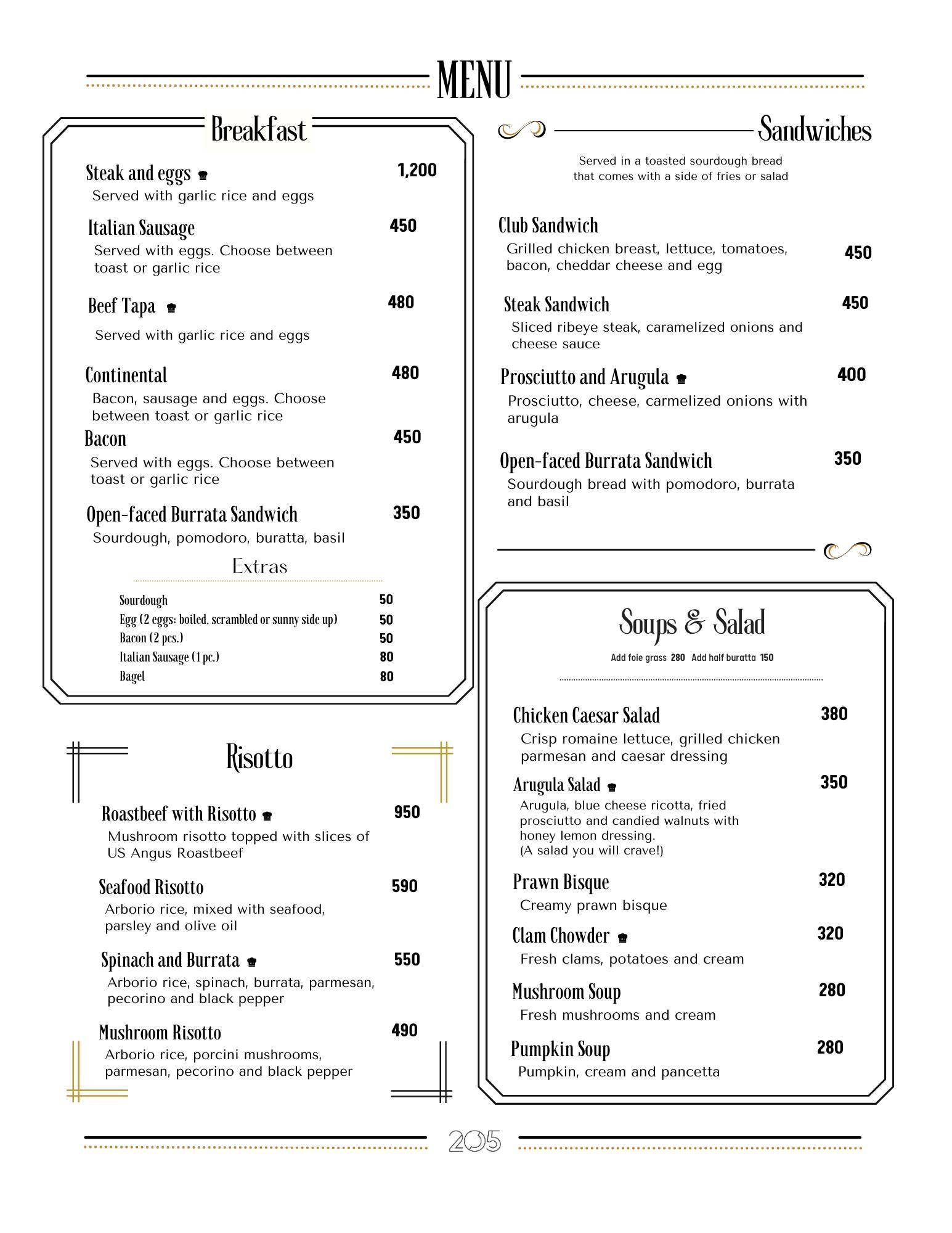Menu at 205 BGC restaurant, Taguig
