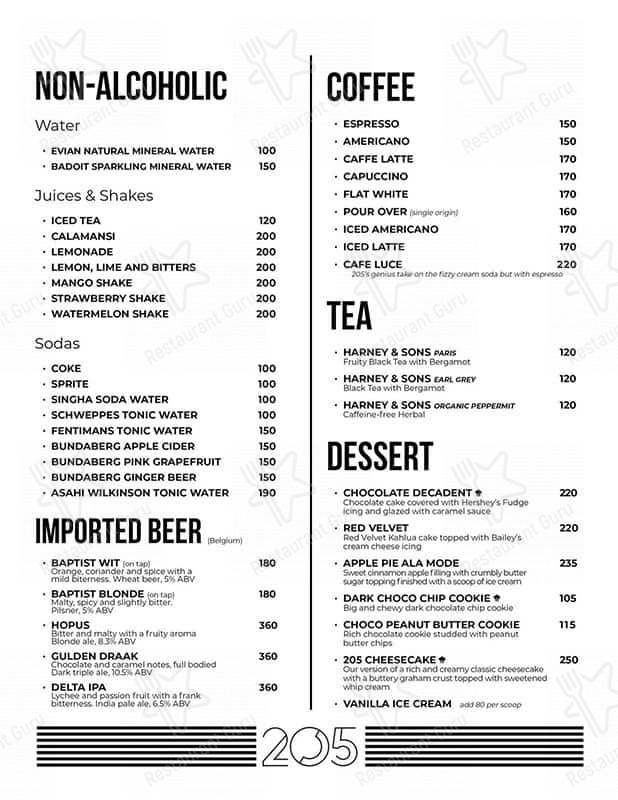 Menu at 205 BGC restaurant, Taguig