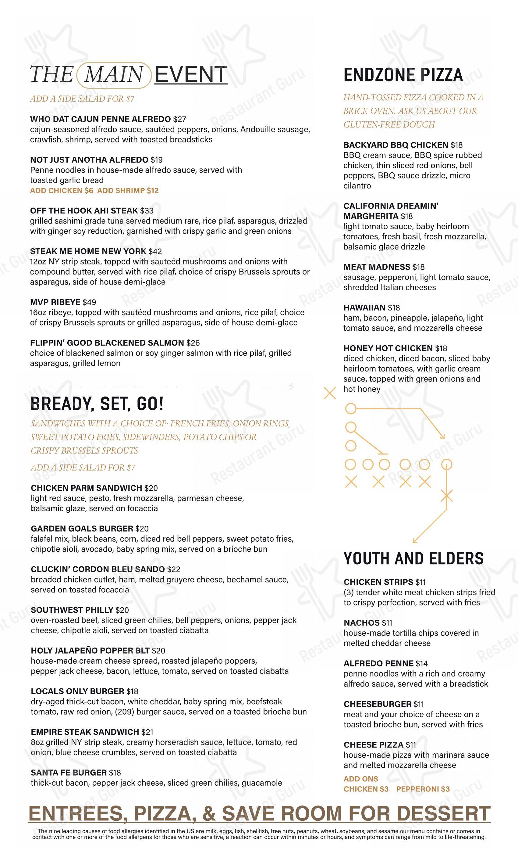 Carta de (209) Sports Bar + Kitchen, Jamestown