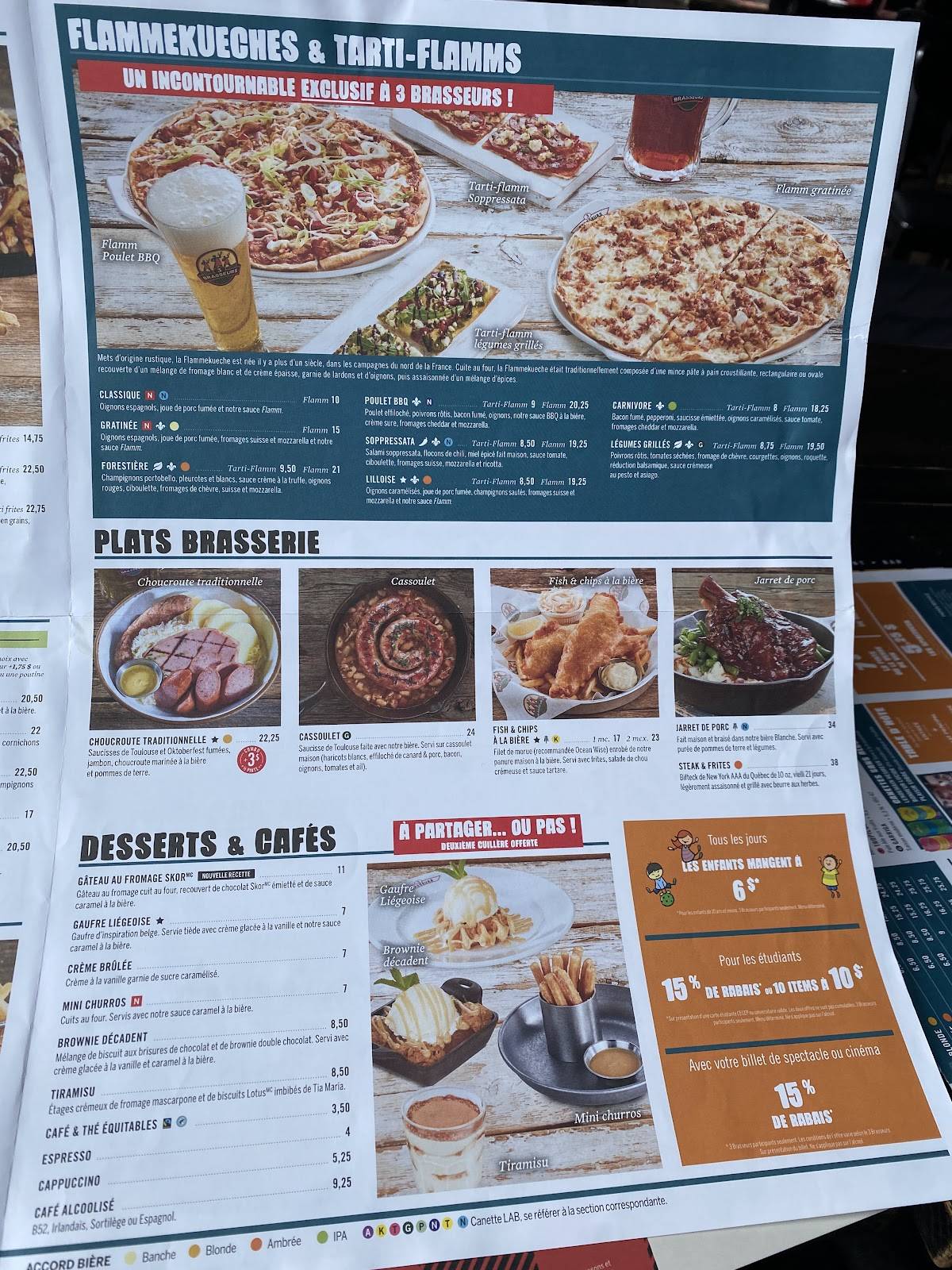 Menu au 3 Brasseurs - Place Sainte-Foy pub et bar, Québec, Bd Laurier ...
