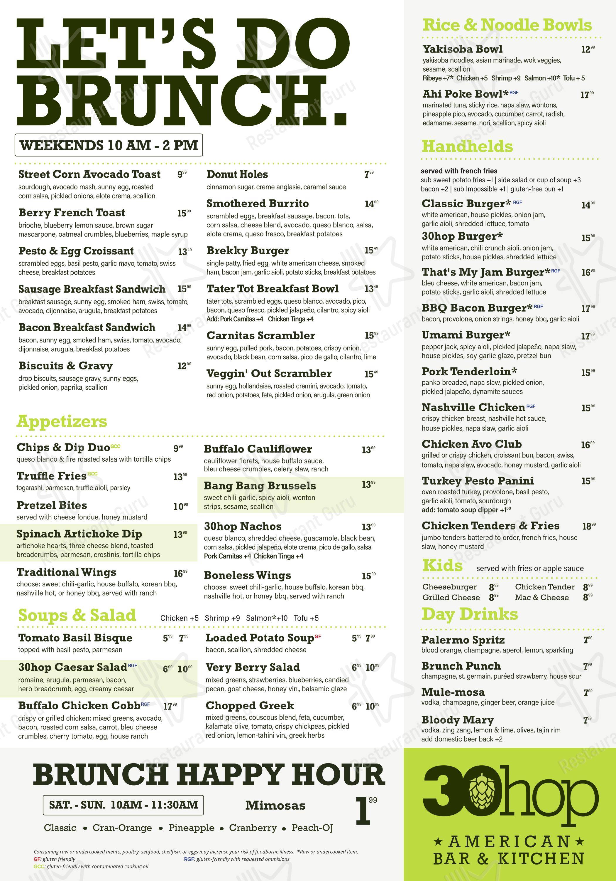 Menu at 30hop pub & bar, Coralville