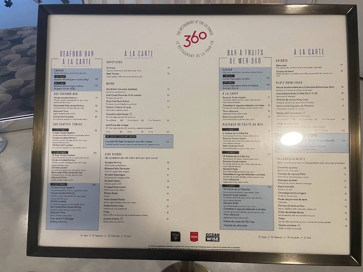 Menu at 360 The Restaurant at the CN Tower, Toronto