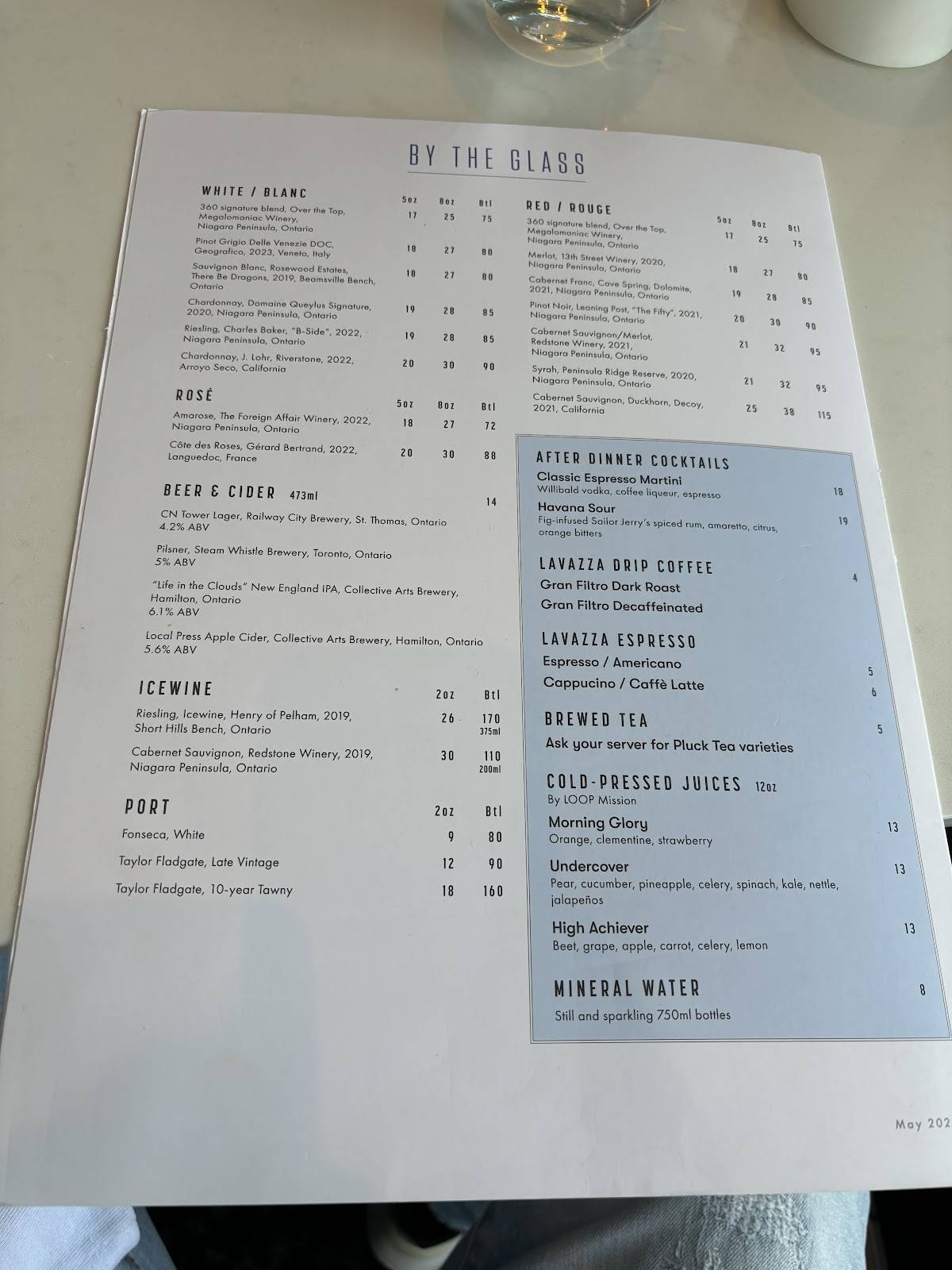 Menu at 360 The Restaurant at the CN Tower, Toronto