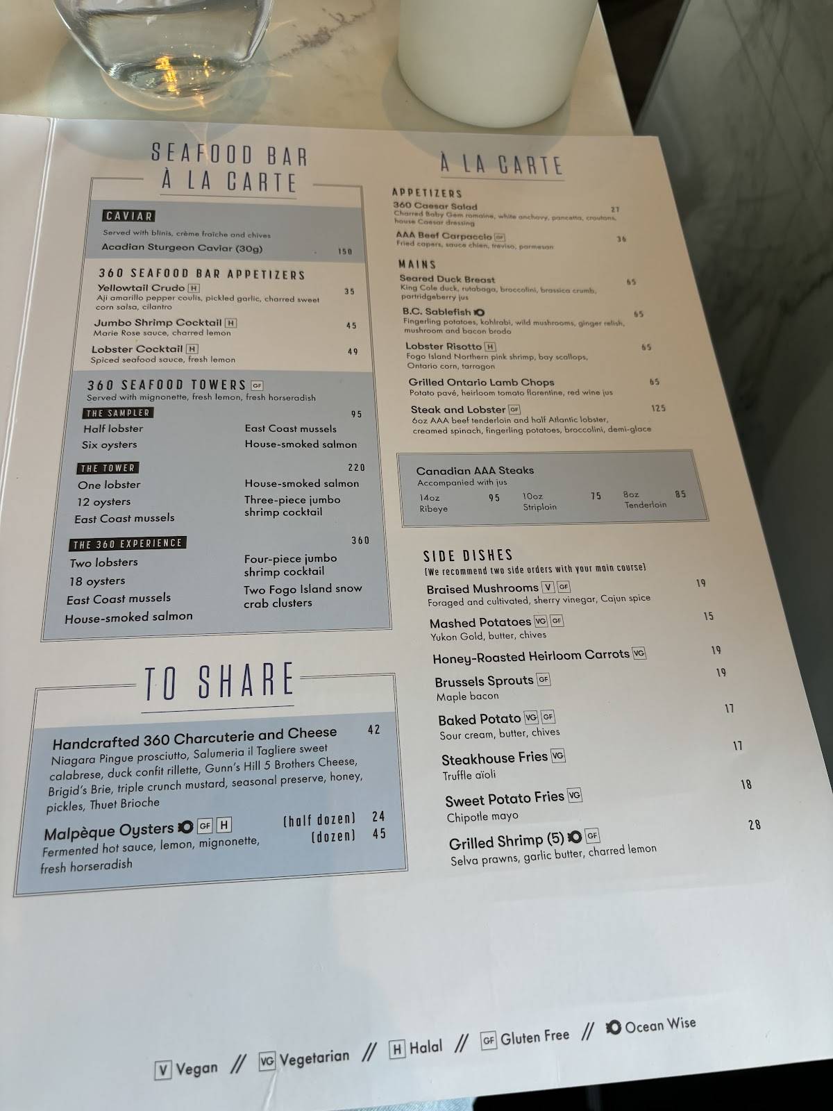 Menu at 360 The Restaurant at the CN Tower, Toronto