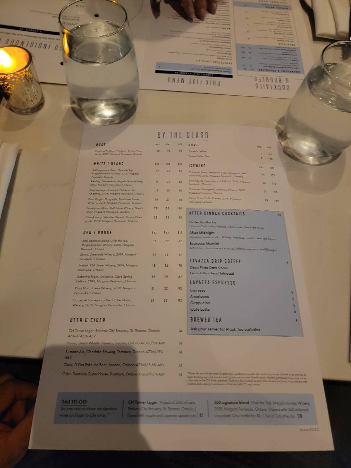 Menu at 360 The Restaurant at the CN Tower, Toronto