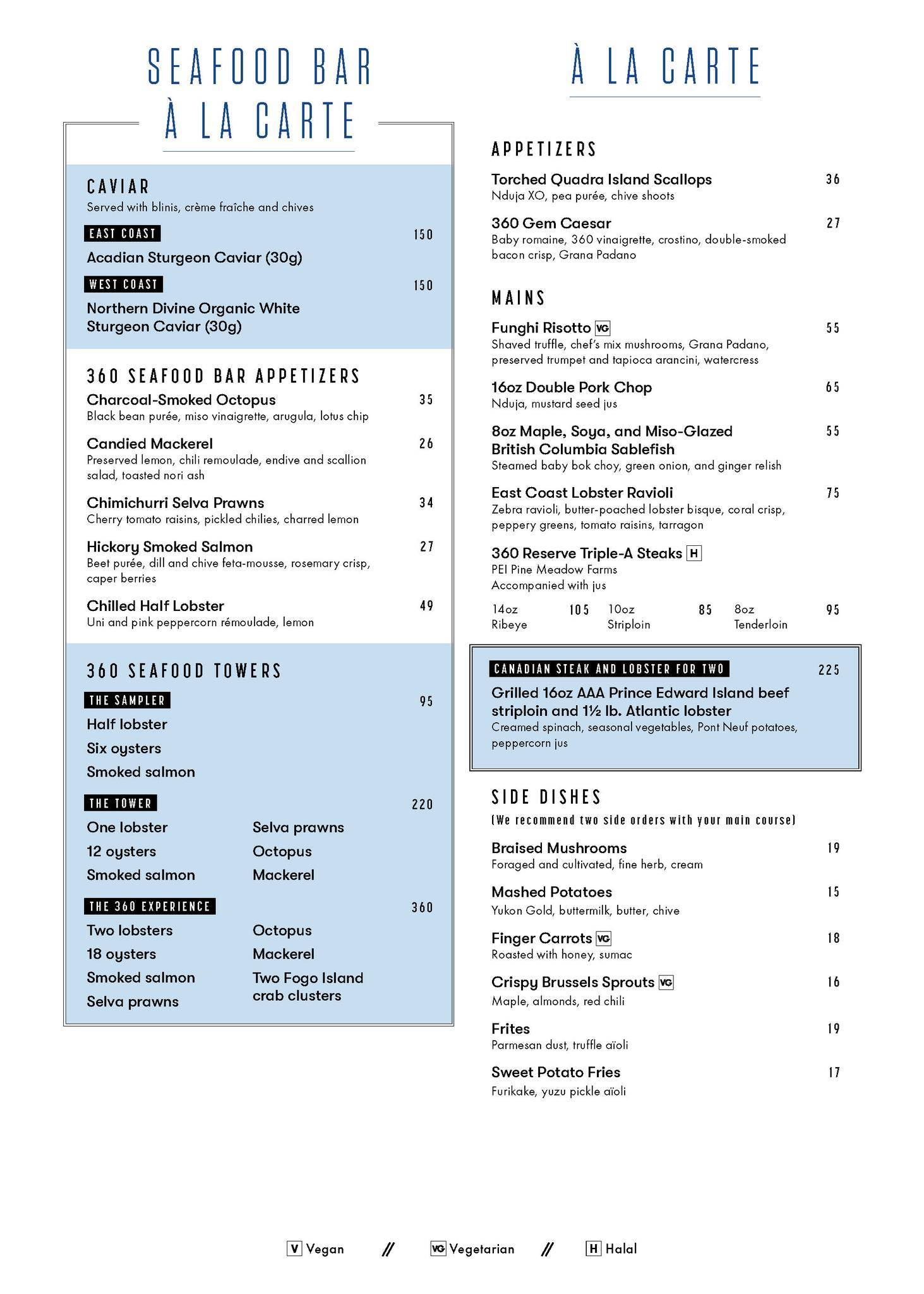 Menu at 360 The Restaurant at the CN Tower, Toronto