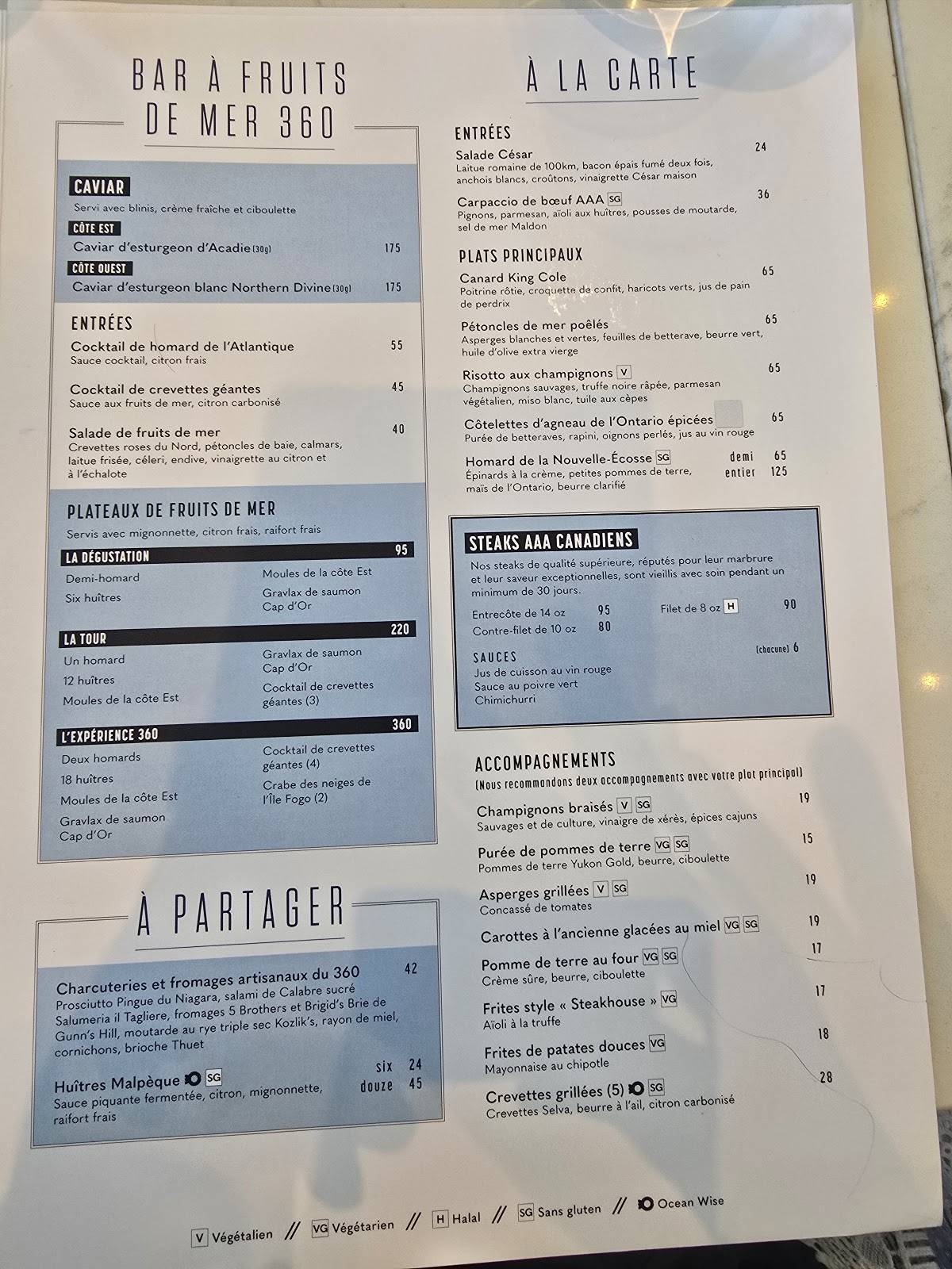Menu at 360 The Restaurant at the CN Tower, Toronto