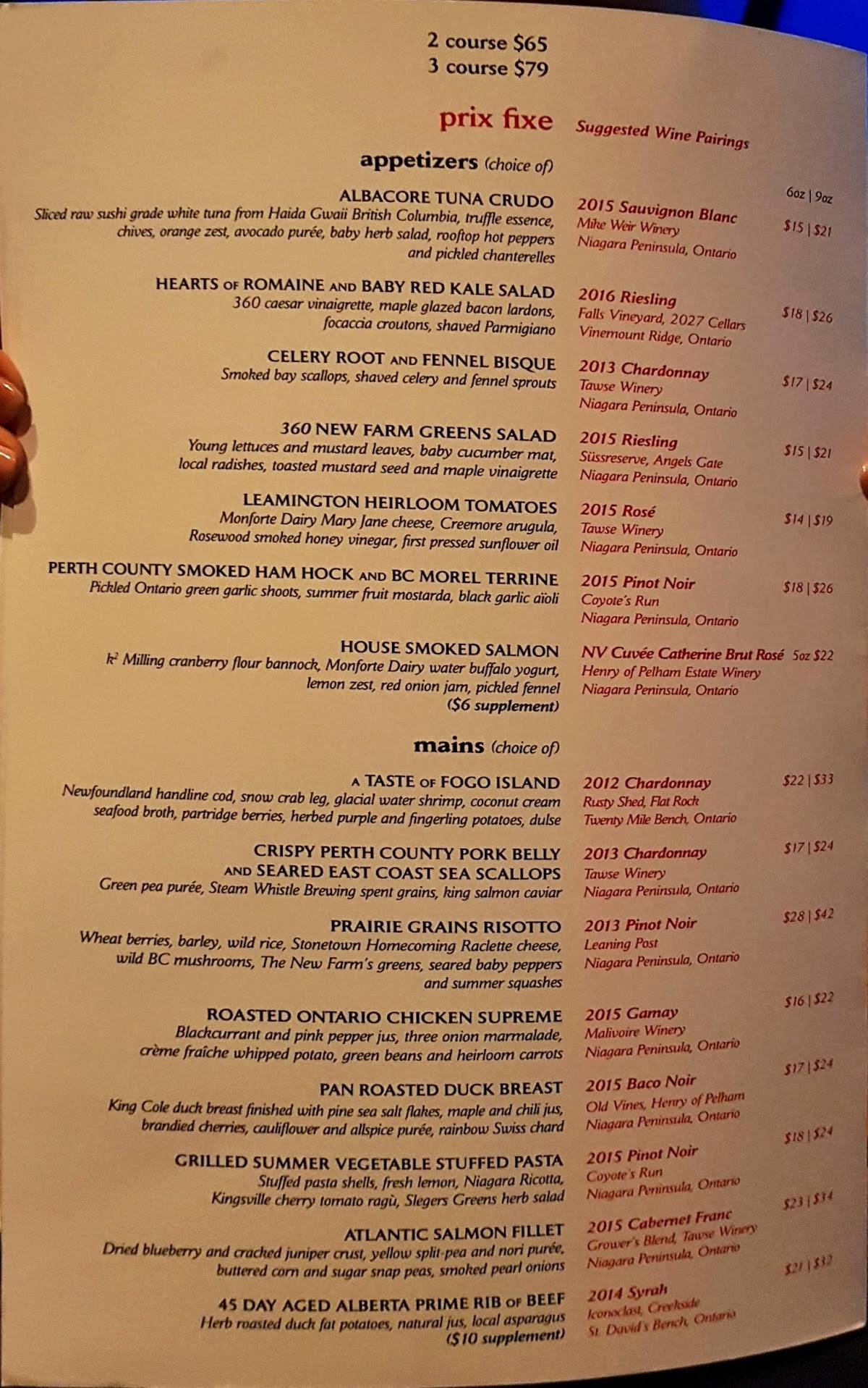 Menu at 360 The Restaurant at the CN Tower, Toronto