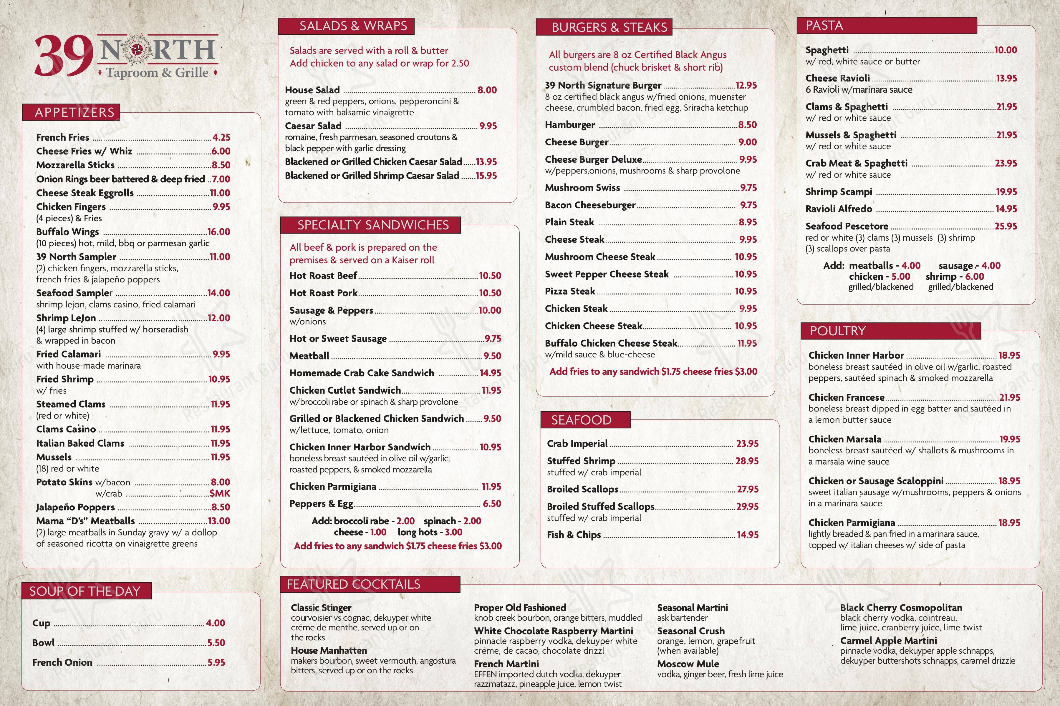 Menu at 39 North Taproom and Grille pub & bar, Glenolden