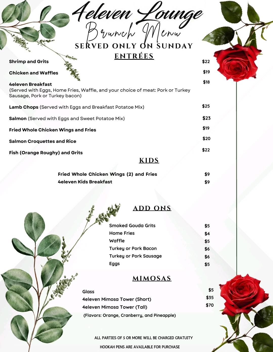 Menu at 4eleven Lounge restaurant, Bedford