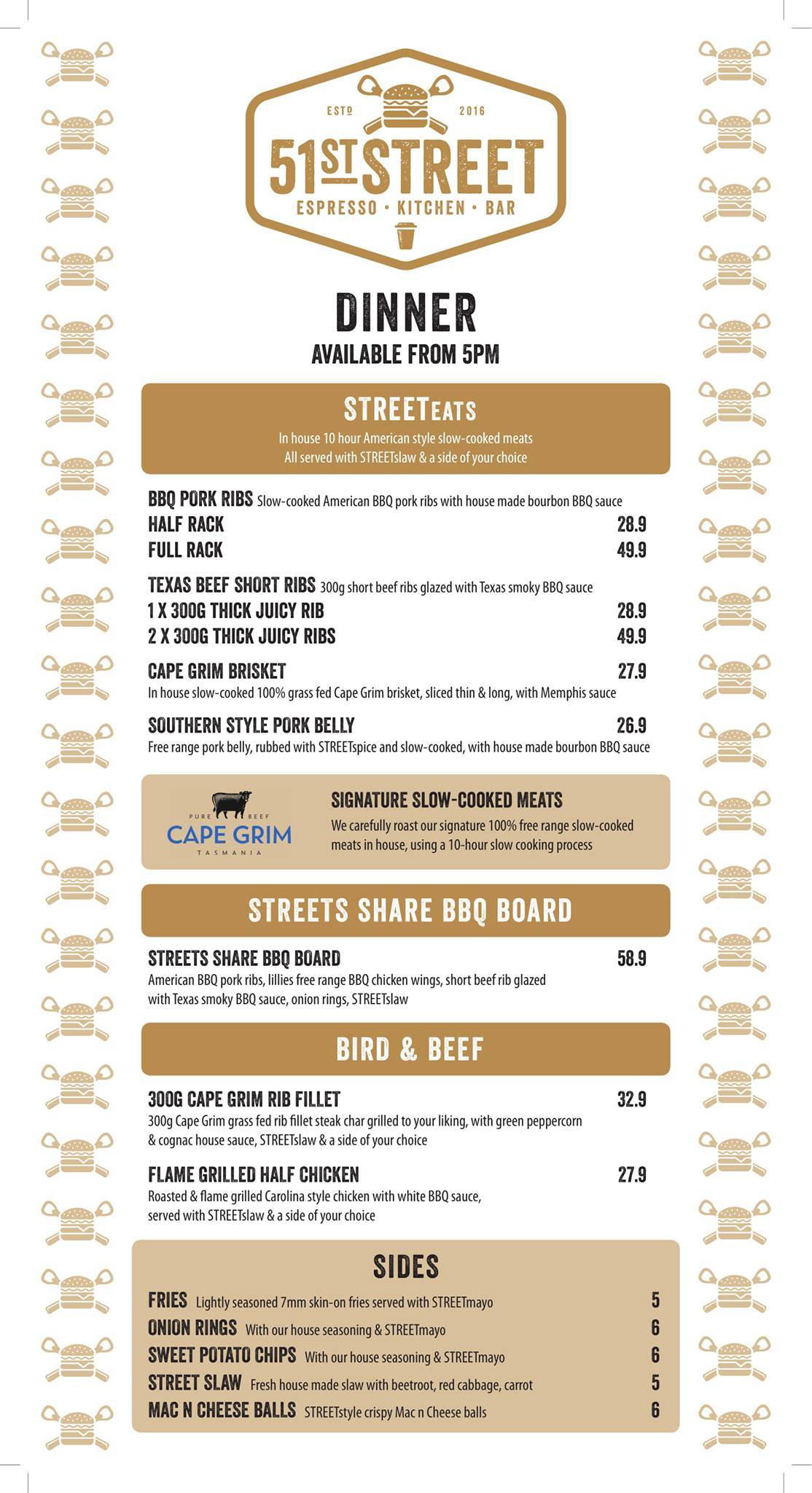 Menu at 51st Street - George St pub & bar, Brisbane City, 325 George St