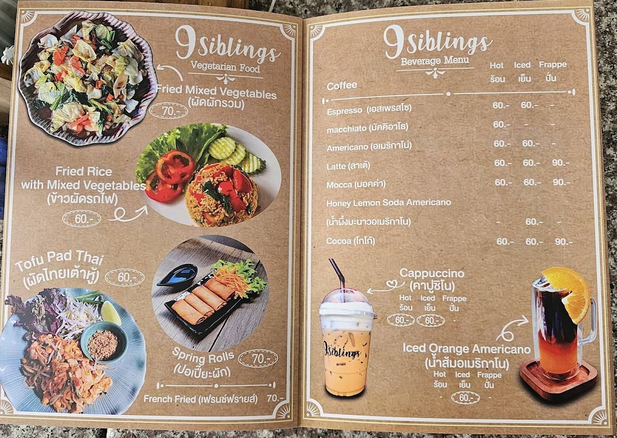 Menu at 9 Siblings Restaurant, Chiang Mai