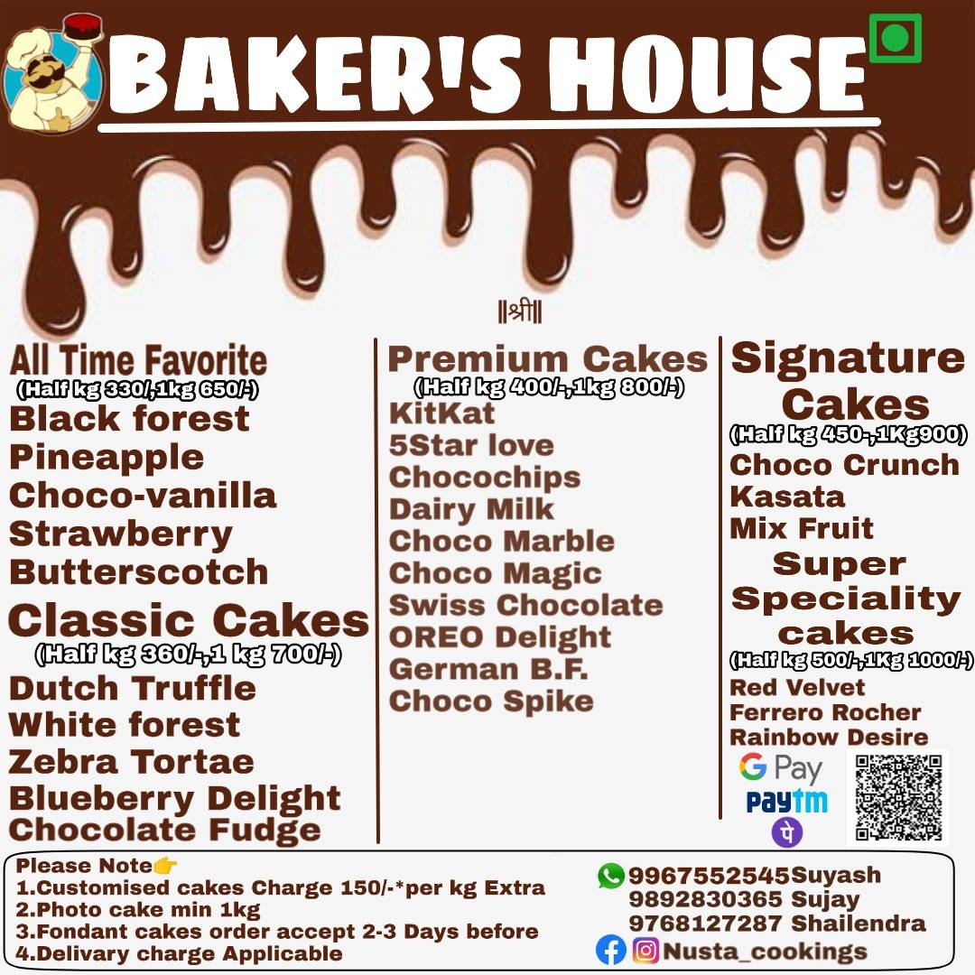 Menu at A Baker's House, Mumbai, Chandralok Society