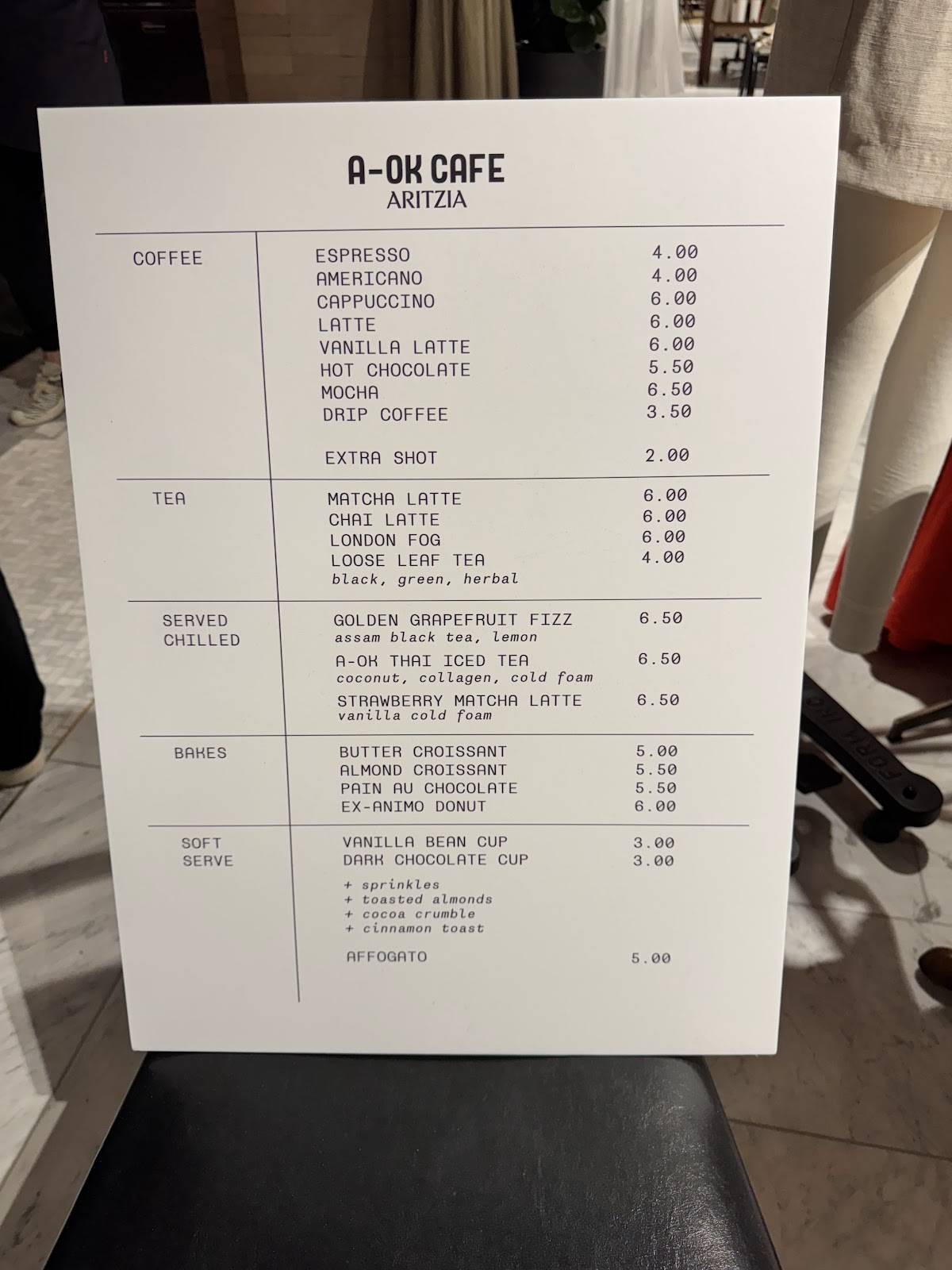 Menu at A-OK CAFE, Toronto, 50 Bloor St W