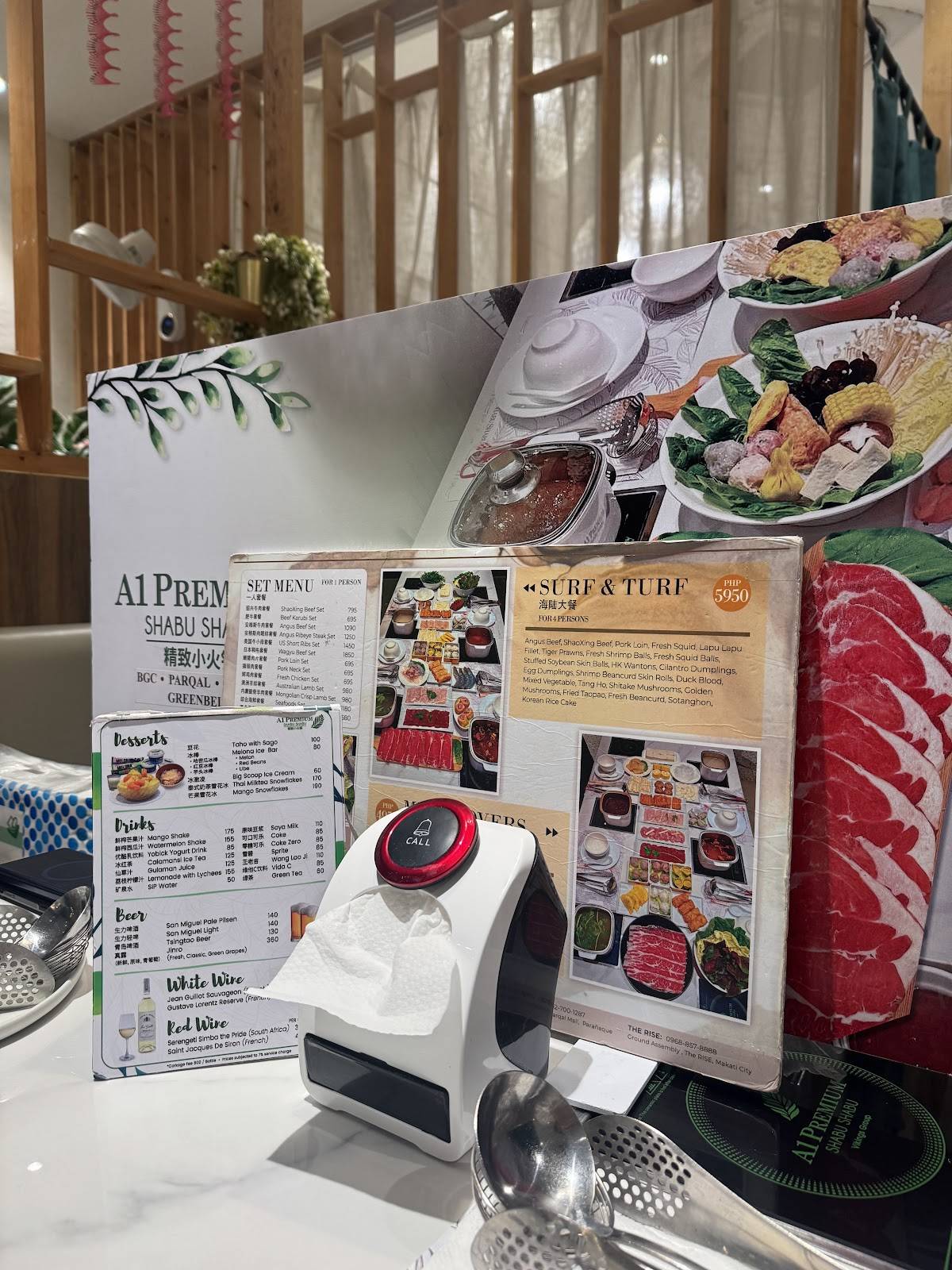 Menu at A1 Premium Shabu-Shabu, BGC restaurant, Taguig